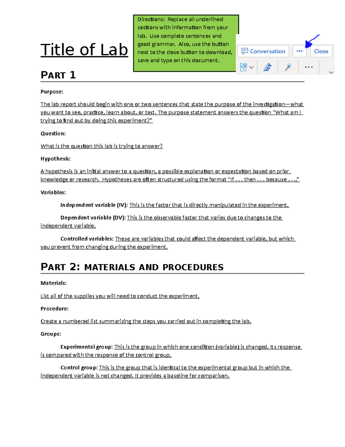 Blank Lab Report - i really need this docment - Title of Lab PART 1 ...