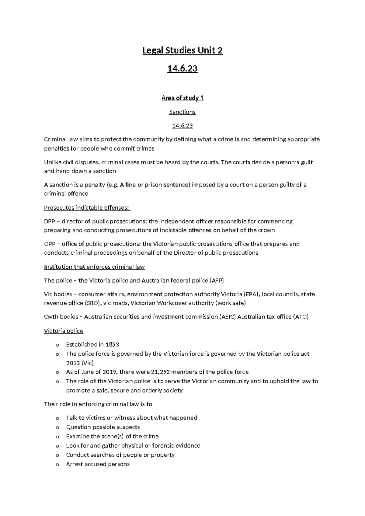 Legal Studies Unit 2 - study notes - Legal Studies Unit 2 14. Area of ...