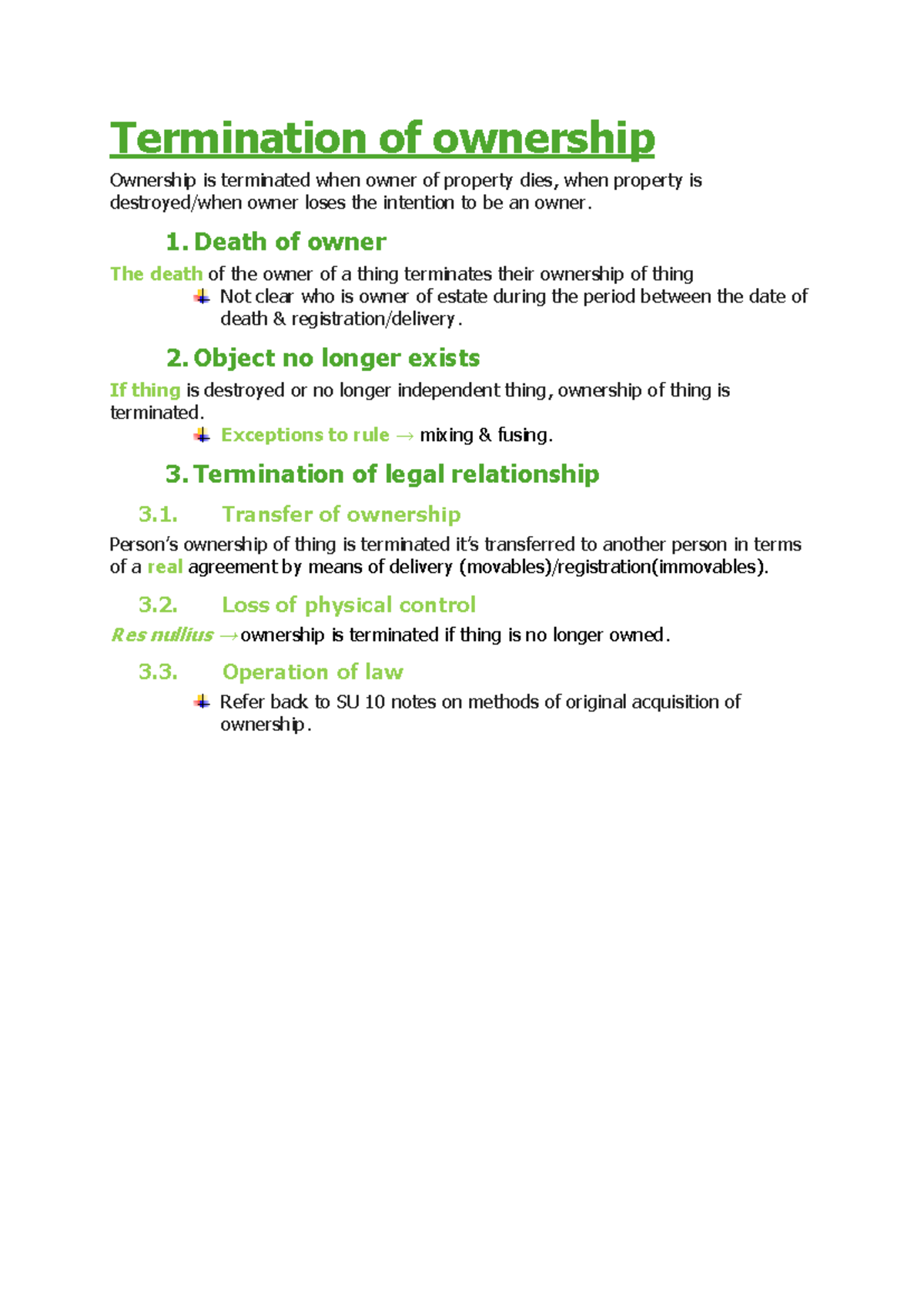SU 13 Notas - Study unit 13 notes - Termination of ownership Ownership ...