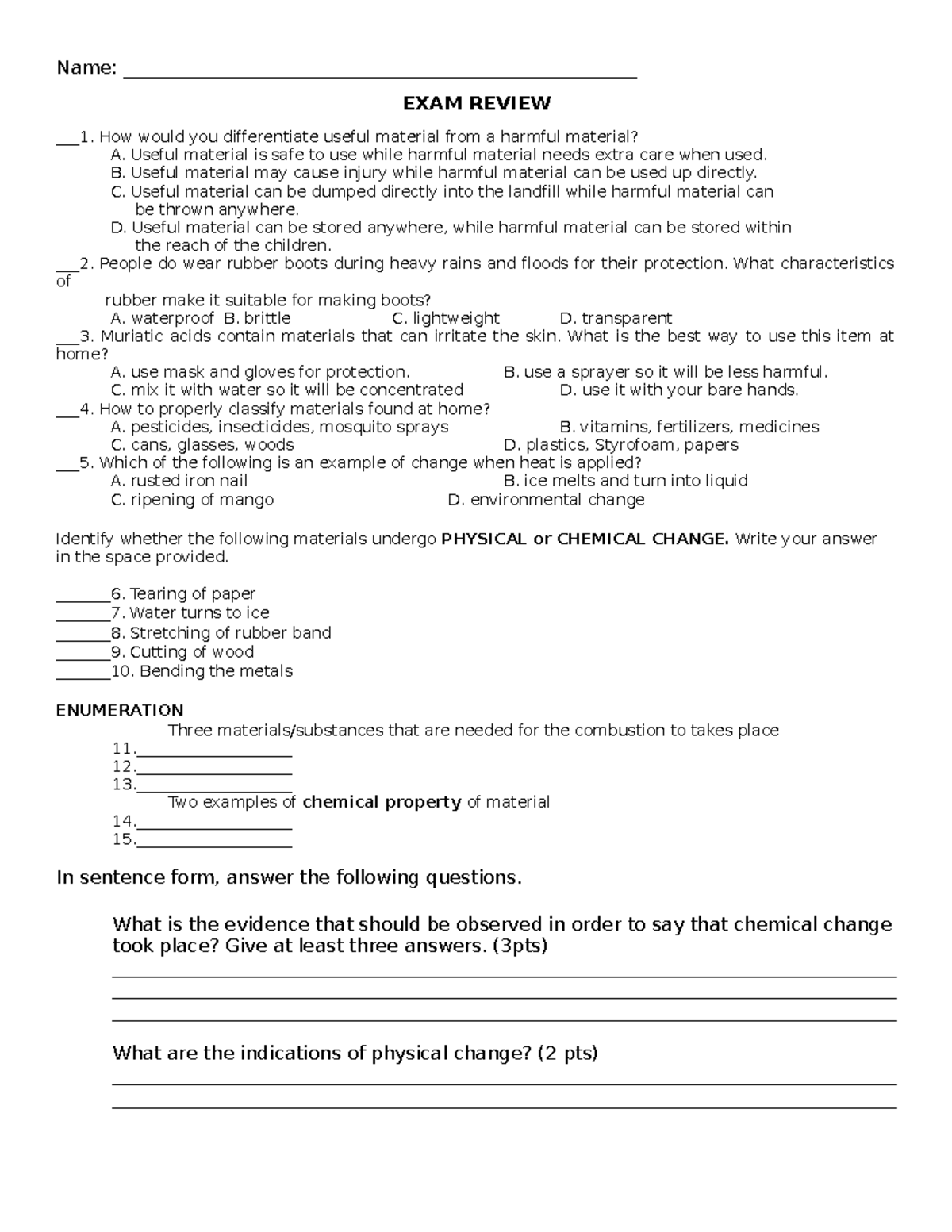 First Monthly EXAM Review - Name