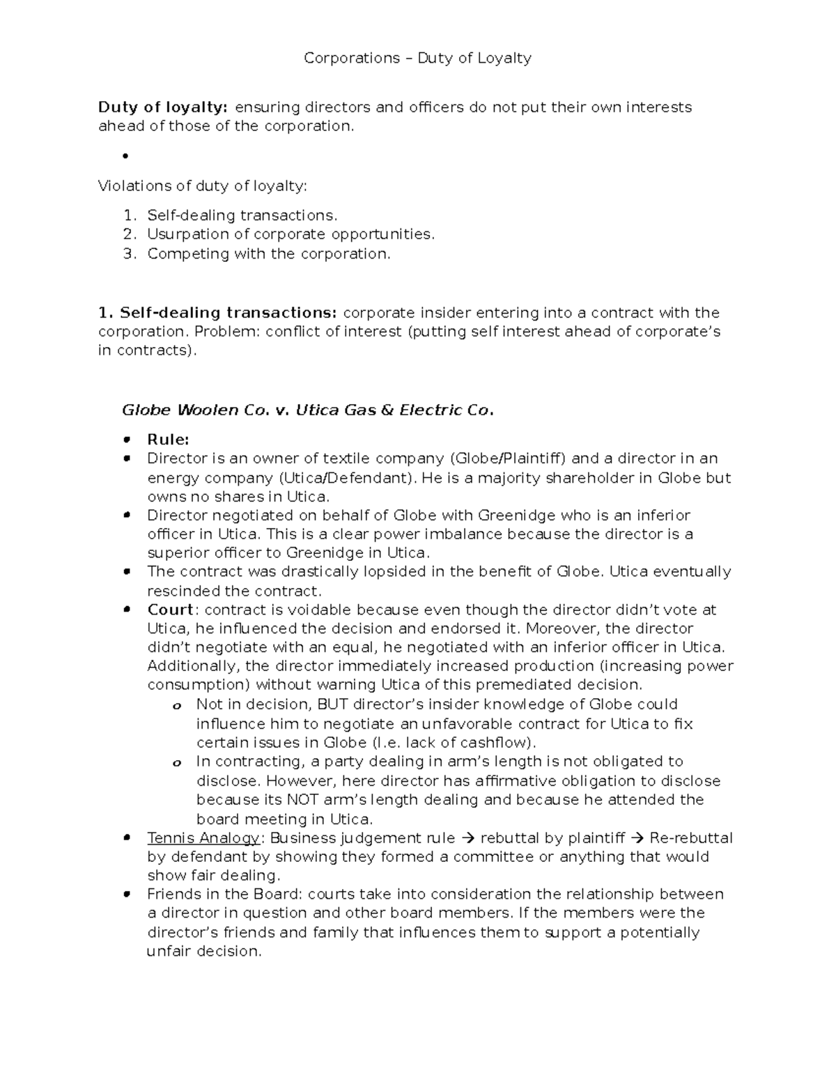 11- Duty of Loyalty - Duty of loyalty: ensuring directors and officers ...