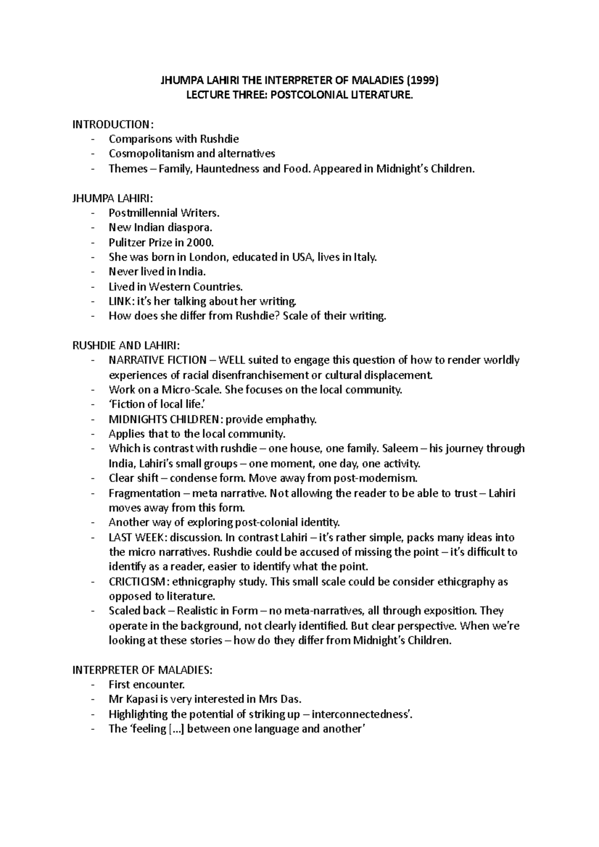 Jhumpa Lahiri THE Interpreter OF Maladies - JHUMPA LAHIRI THE ...