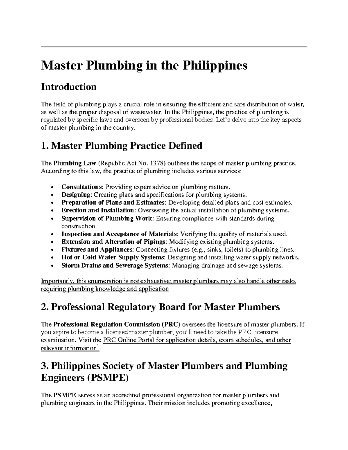 Introduction for Master Plumber - Master Plumbing in the Philippines ...