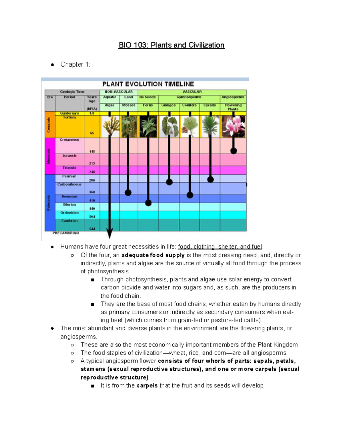 Bio 103 Thorough Documentation Of In Class Lecture Notes And Textbook