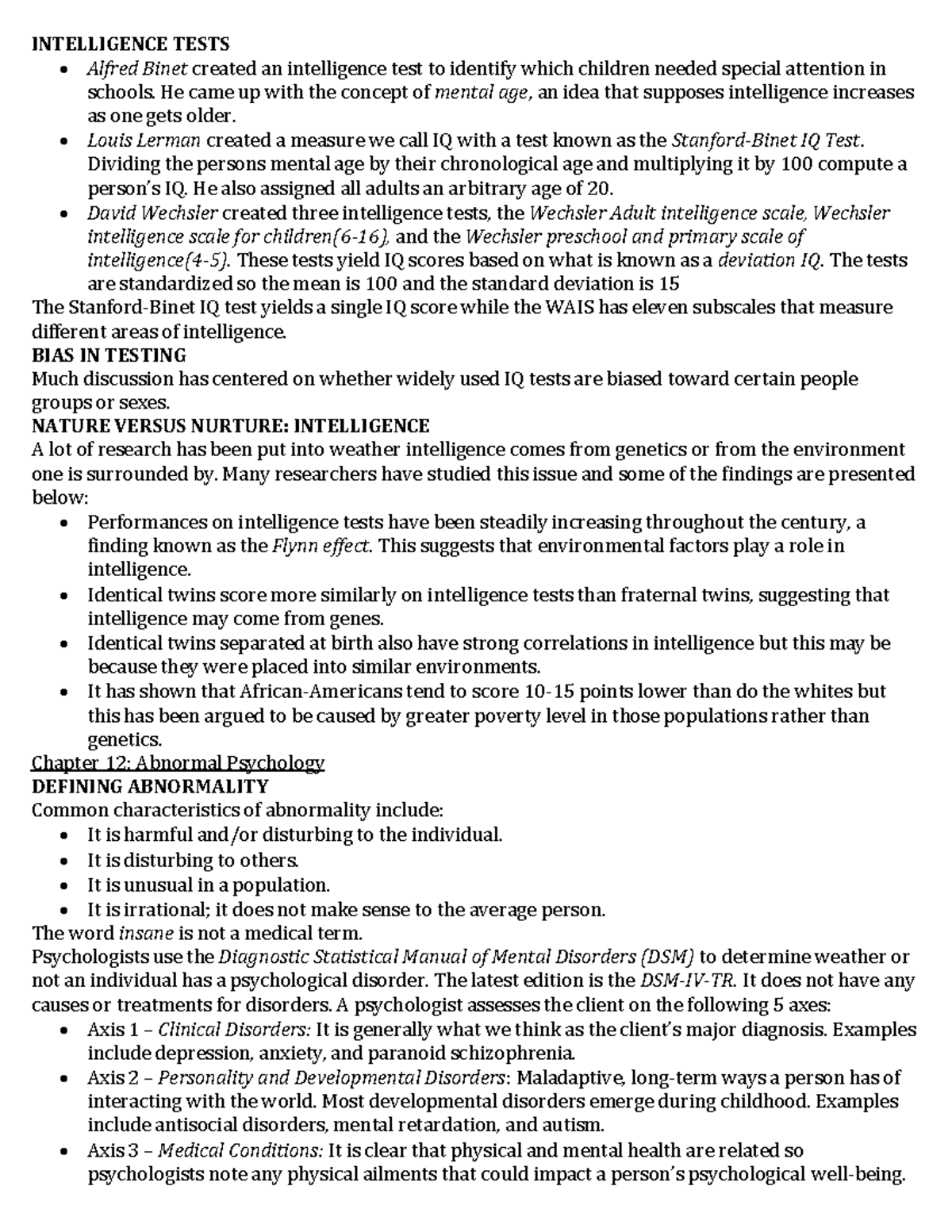 AP Psychology 29-29 - INTELLIGENCE TESTS Alfred Binet created an ...