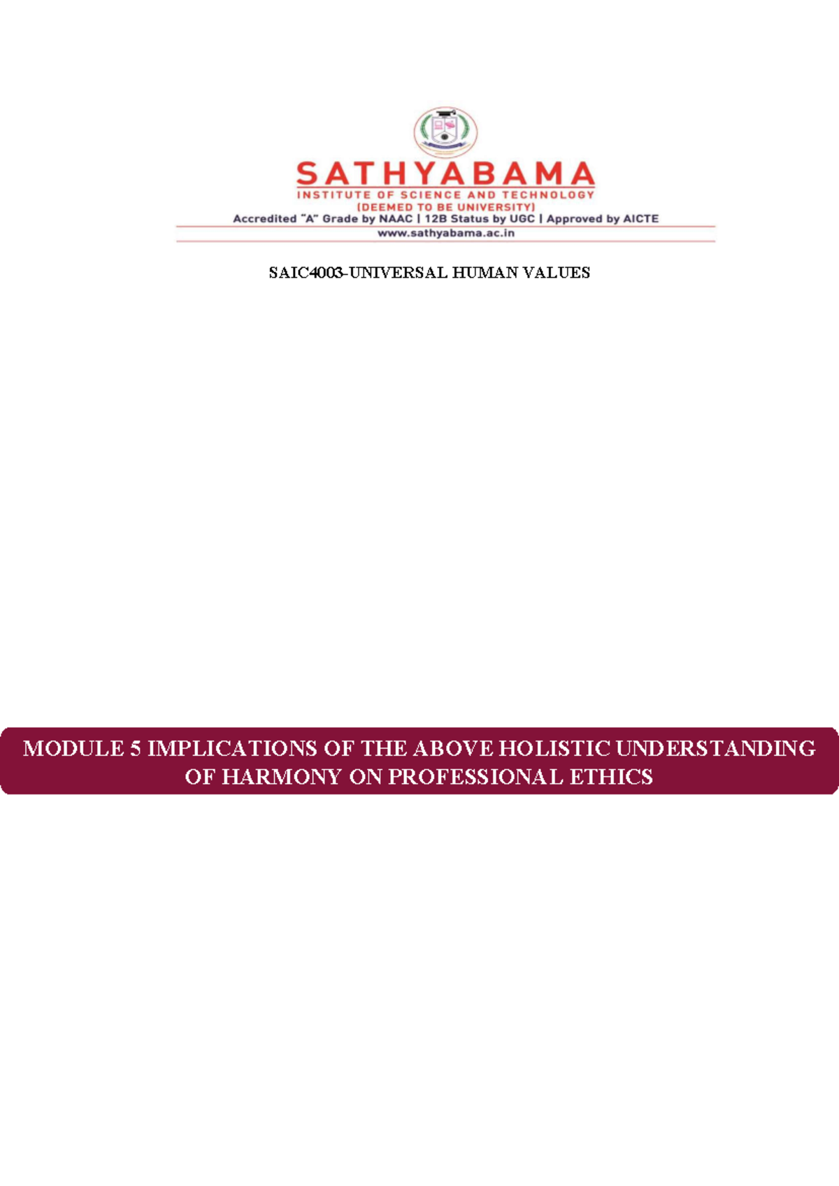 5 of 5 - universal human values notes jntuk r20 regulation - SAIC4003 ...