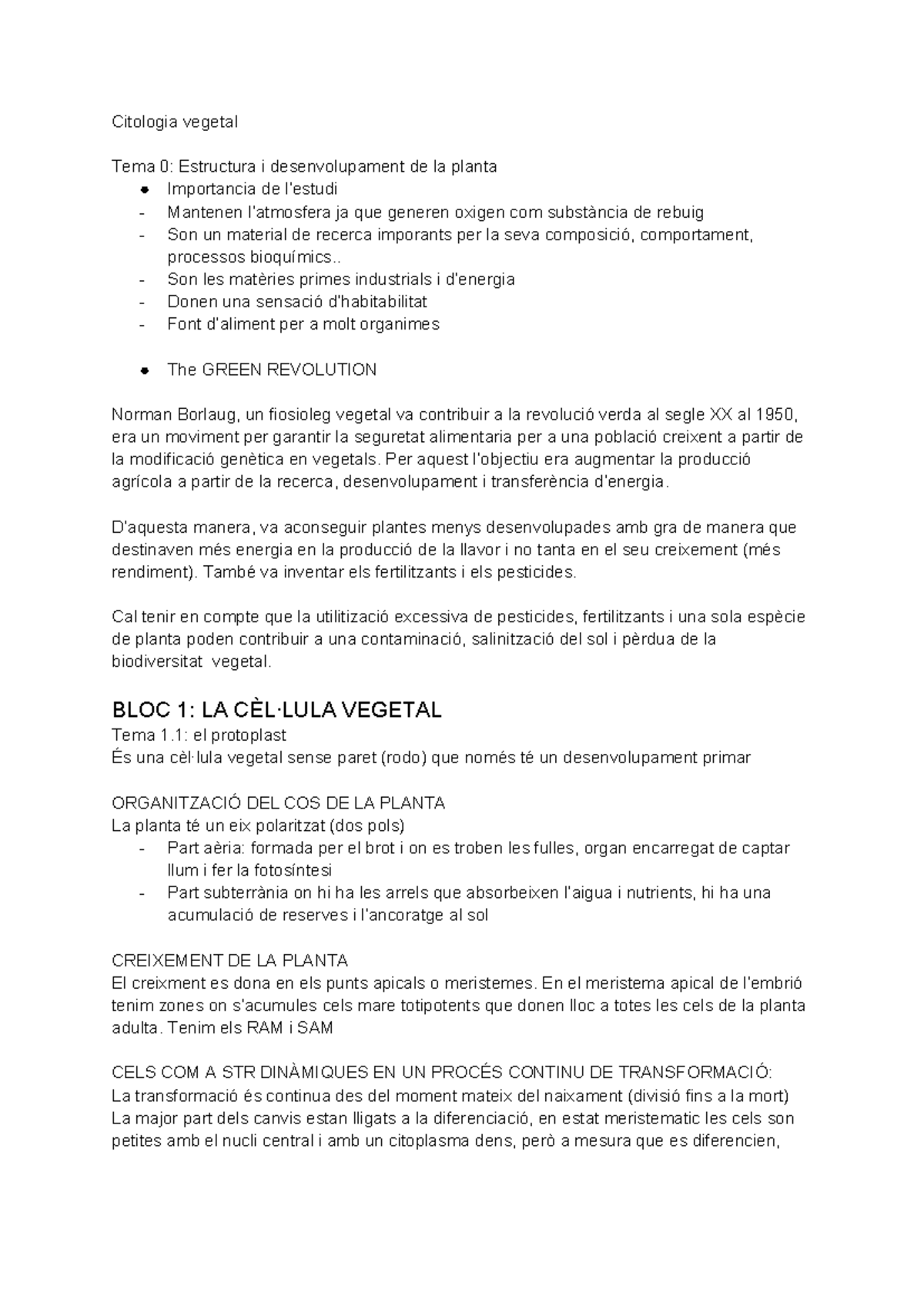 Citologia vegetal apunts - Citologia vegetal Tema 0: Estructura i desenvolupament de la planta ...