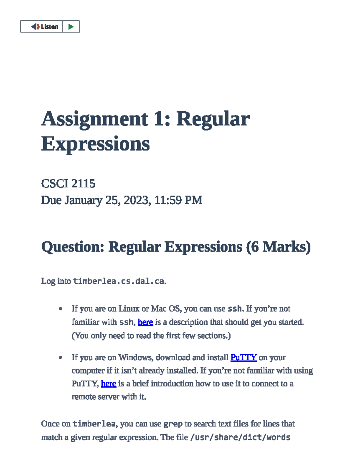 Assignment 1 - Winter - CSCI 2115 - Studocu