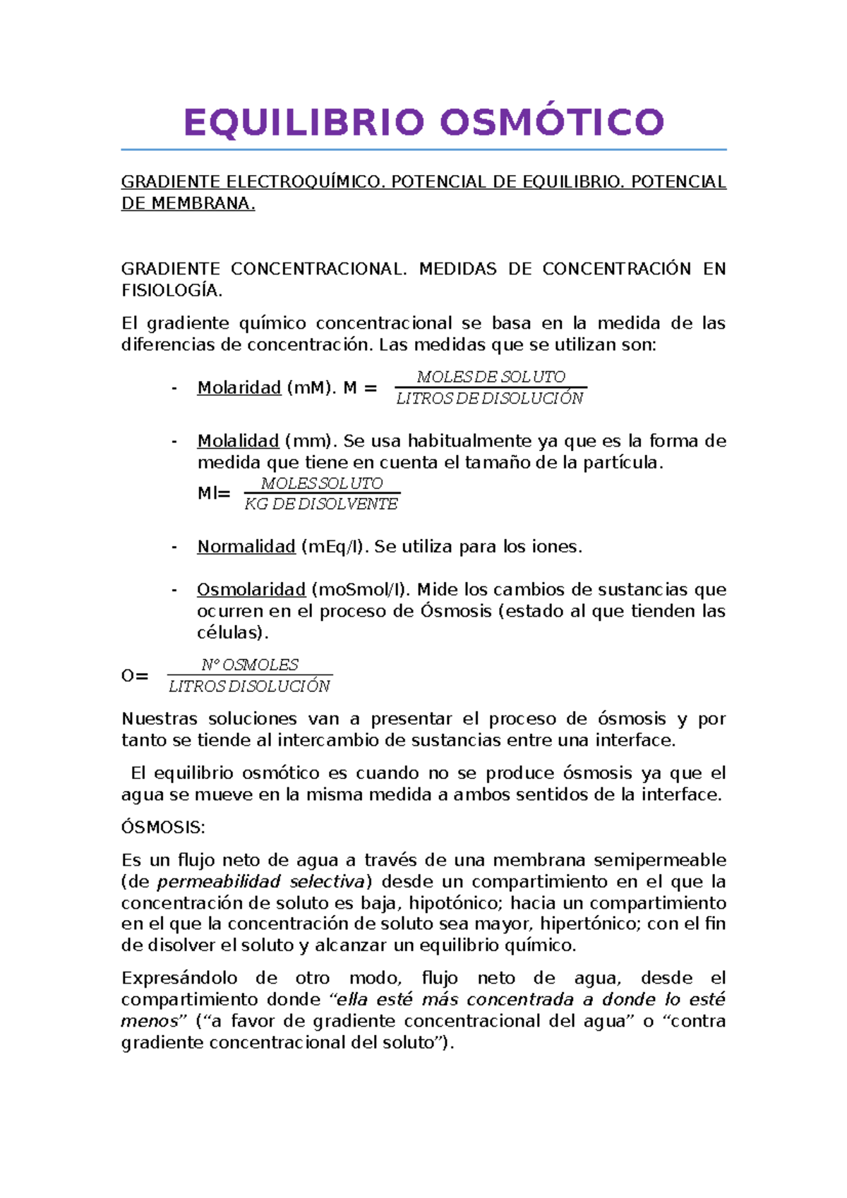Equilibrio Osmótico - EQUILIBRIO OSMÓTICO GRADIENTE ELECTROQUÍMICO ...