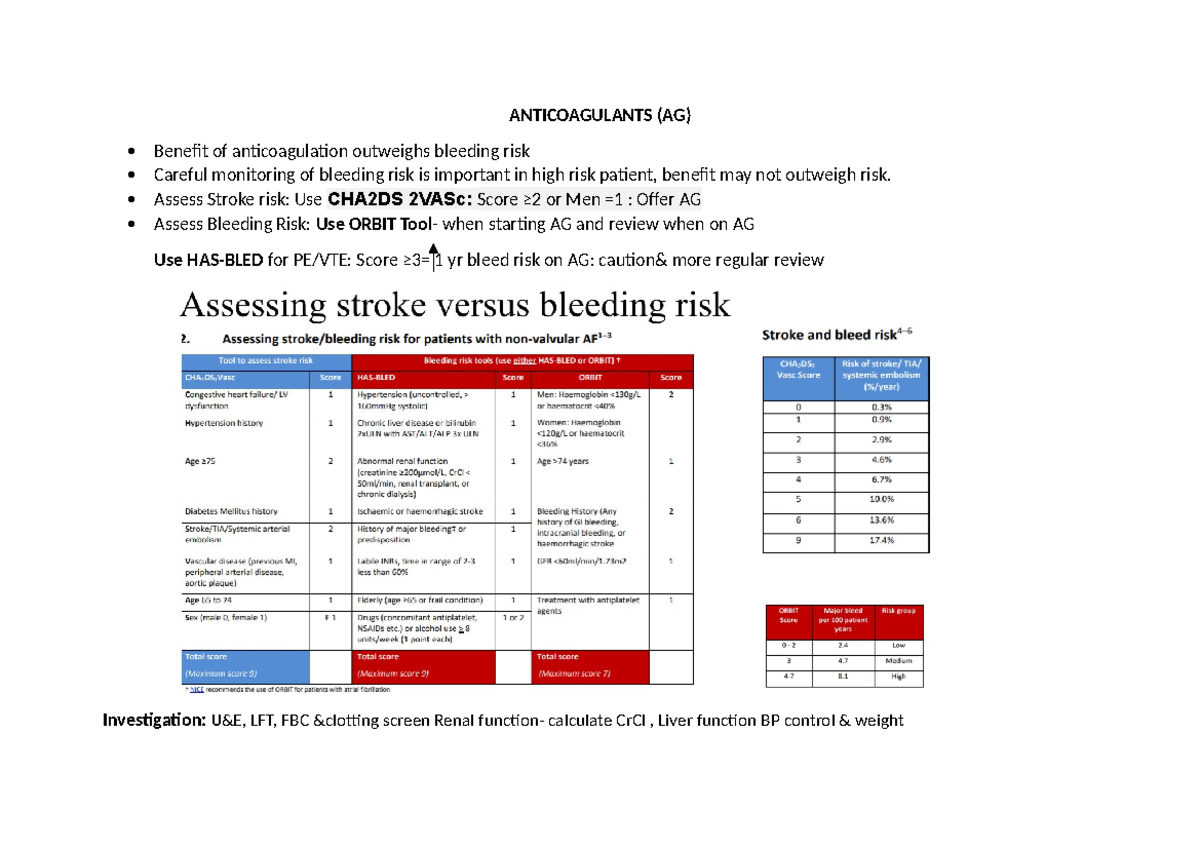 Anticoagulants - Summary Clinical Therapeutics - ANTICOAGULANTS (AG ...