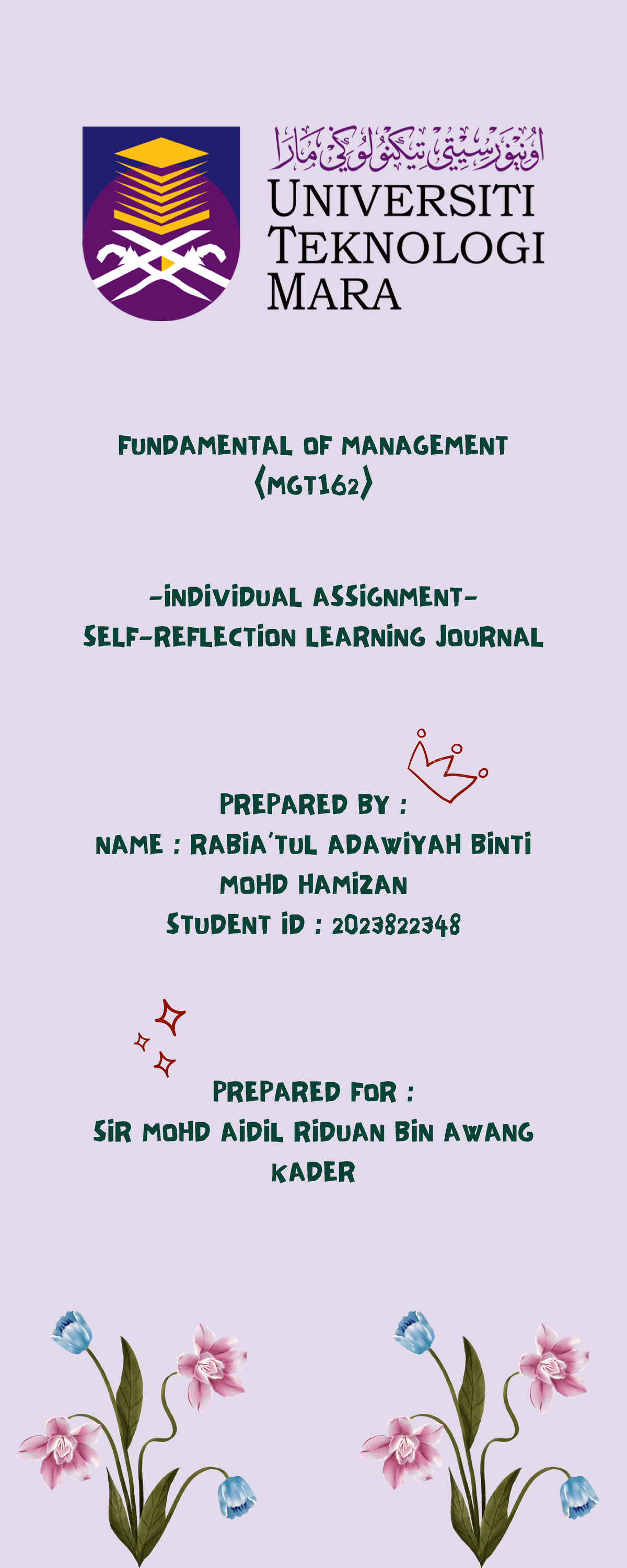 Individual assignment [ MGT162 ] - ####### PREPARED FOR : ####### SIR ...
