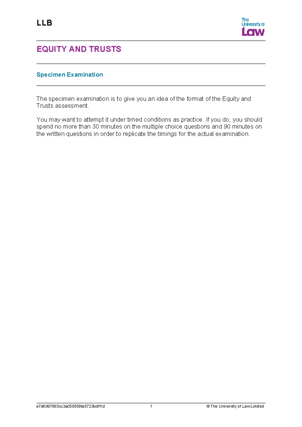 2223 eqtr ce01 specimen exam - EQUITY AND TRUSTS Specimen Examination ...