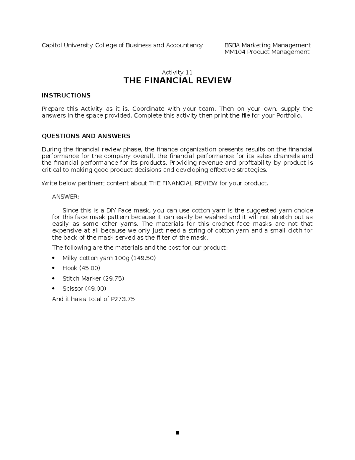 THE Financial Review - Capitol University College of Business and ...