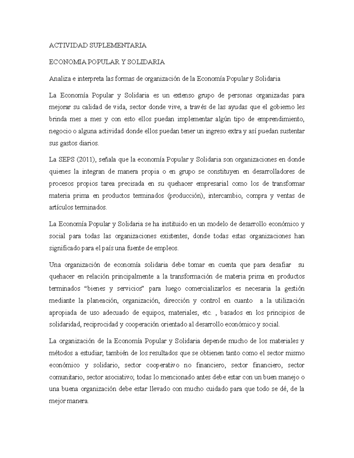 Actividad Suplementaria economia popular - ACTIVIDAD SUPLEMENTARIA ECONOMIA POPULAR Y SOLIDARIA ...