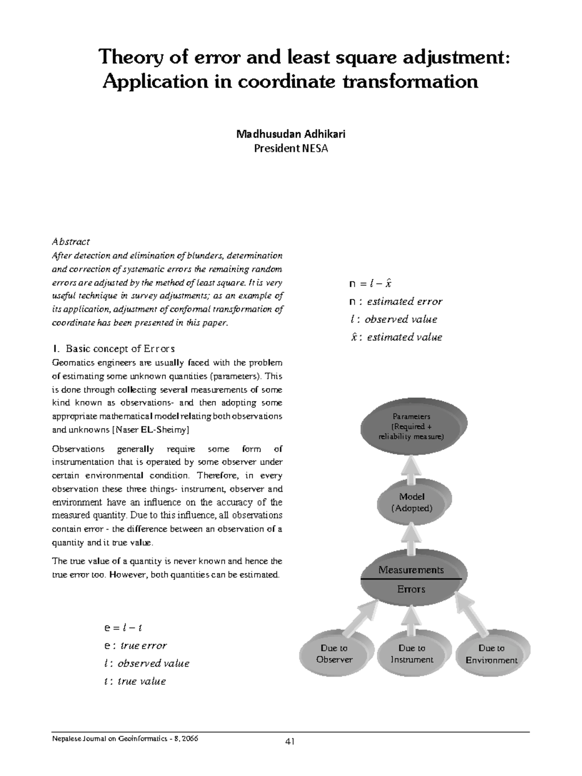 30335 - Nepalese Journal on Geoinformatics - 8, 2066 41 Theory of error and least square ...