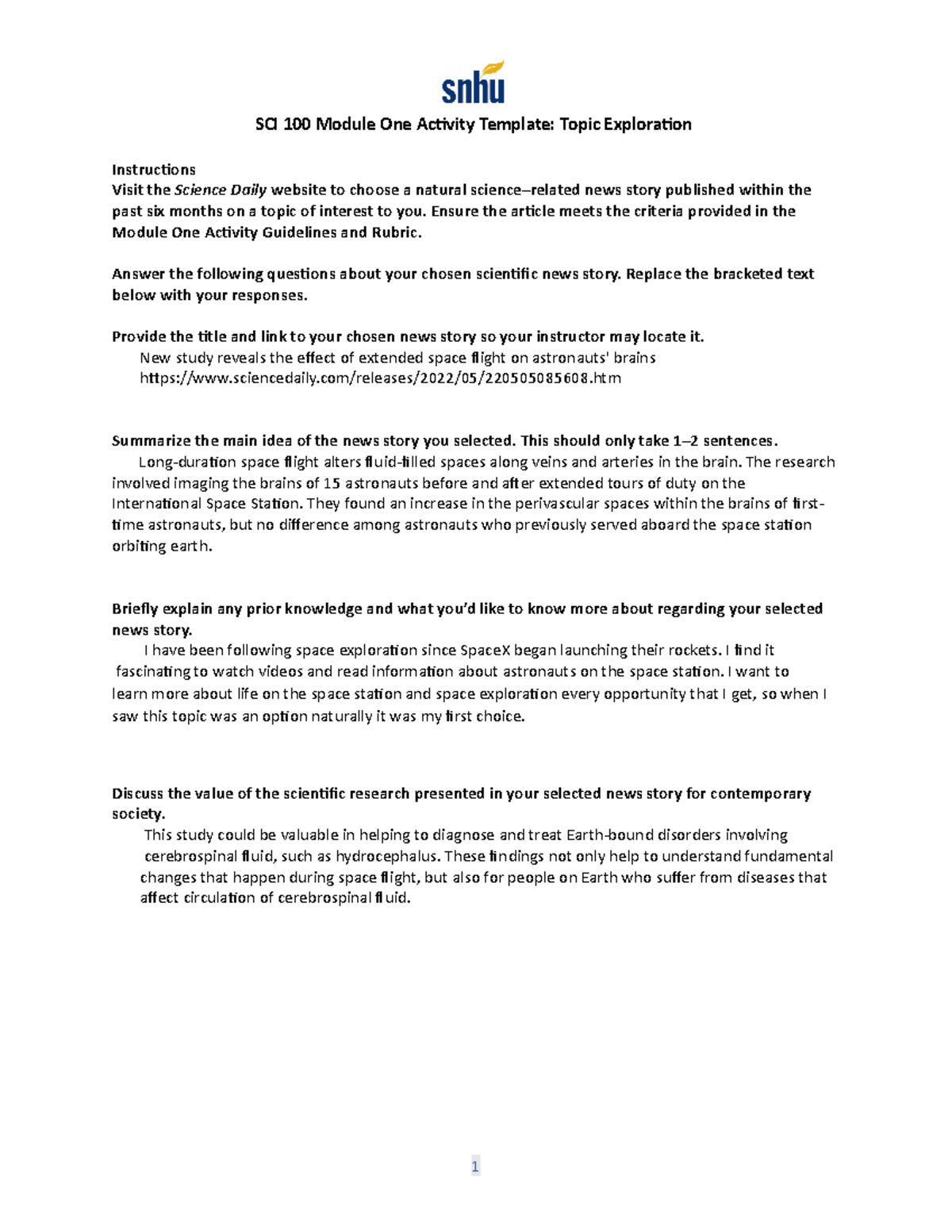 SCI 100 Module One Activity - Ensure the article meets the criteria ...