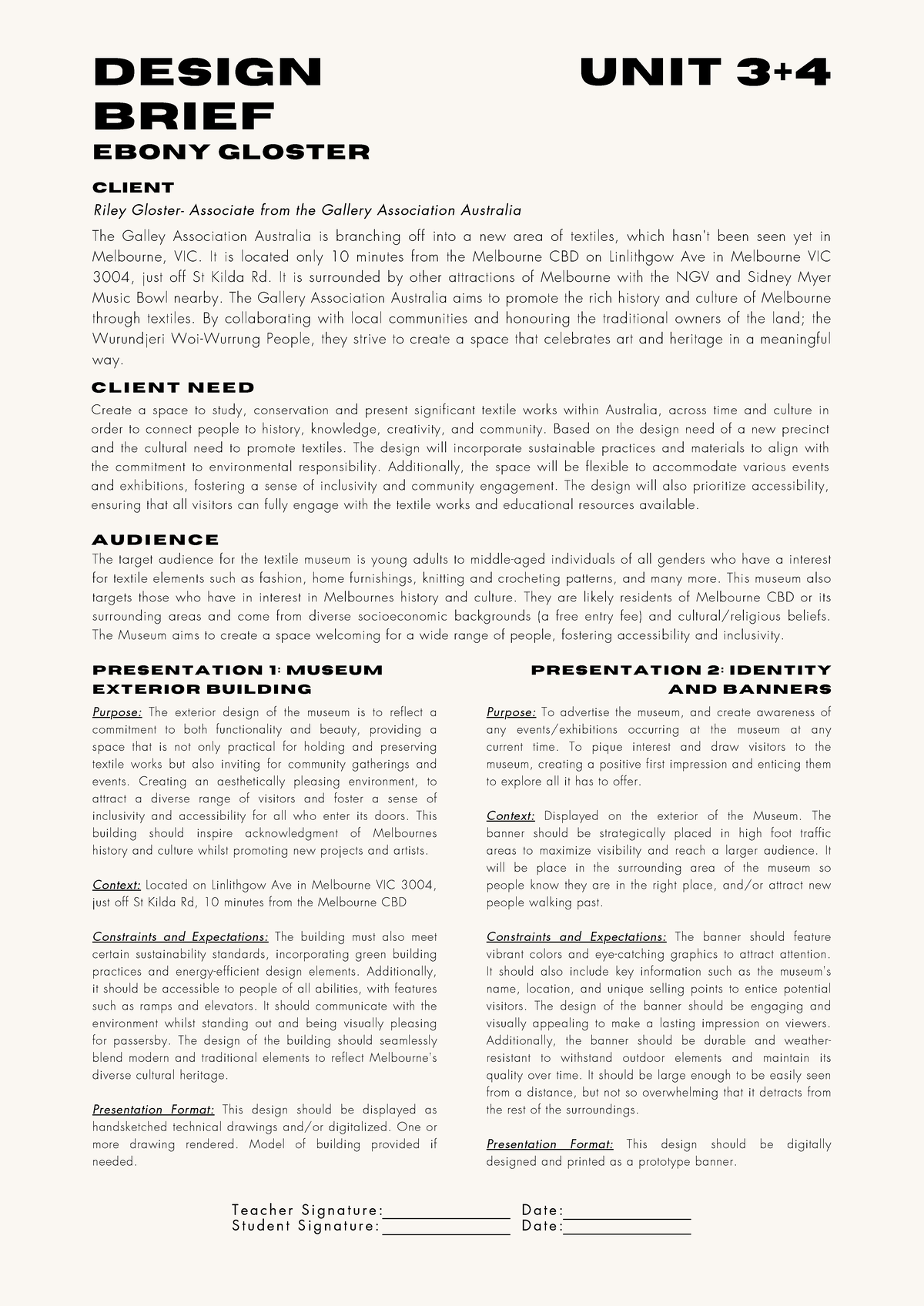 U3 AOS2 - Design Brief Final - DESIGN BRIEF EBONY GLOSTER UNIT 3+ The ...