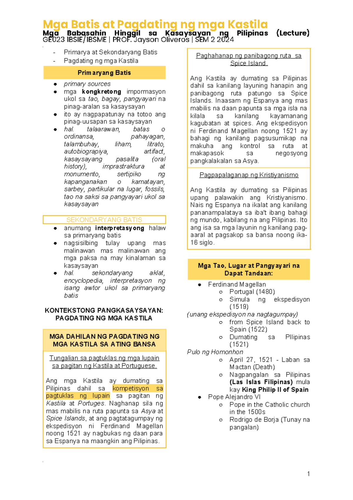 Mga Batis at Pagdating ng mga Kastila - Jayson Oliveros | SEM 2 2024 ...