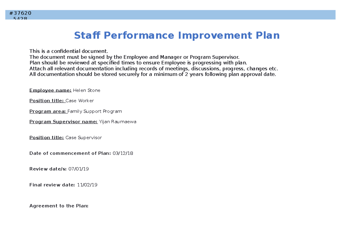 Staff Performance Improvement Plan - #376205428 YIJAN (YANA) RAUMAEWA ...