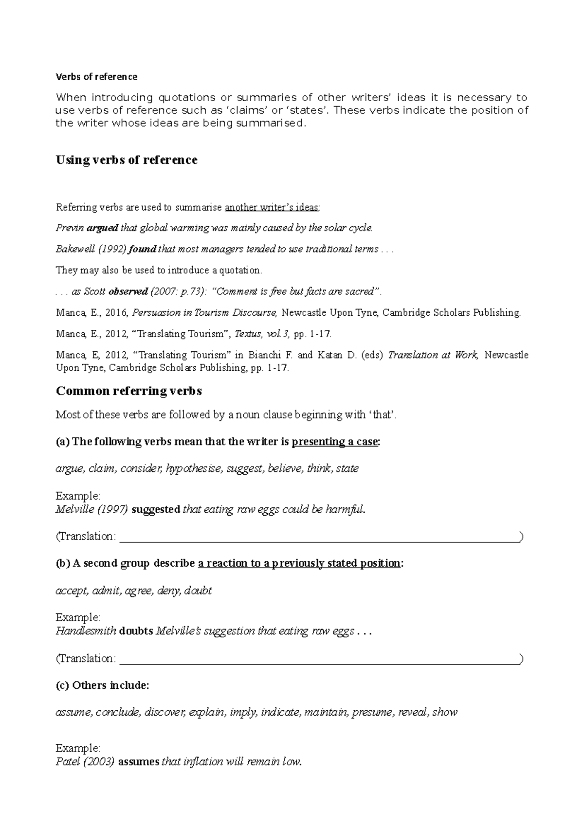 Academic Vocabulary Verbs of reference - Verbs of reference When ...