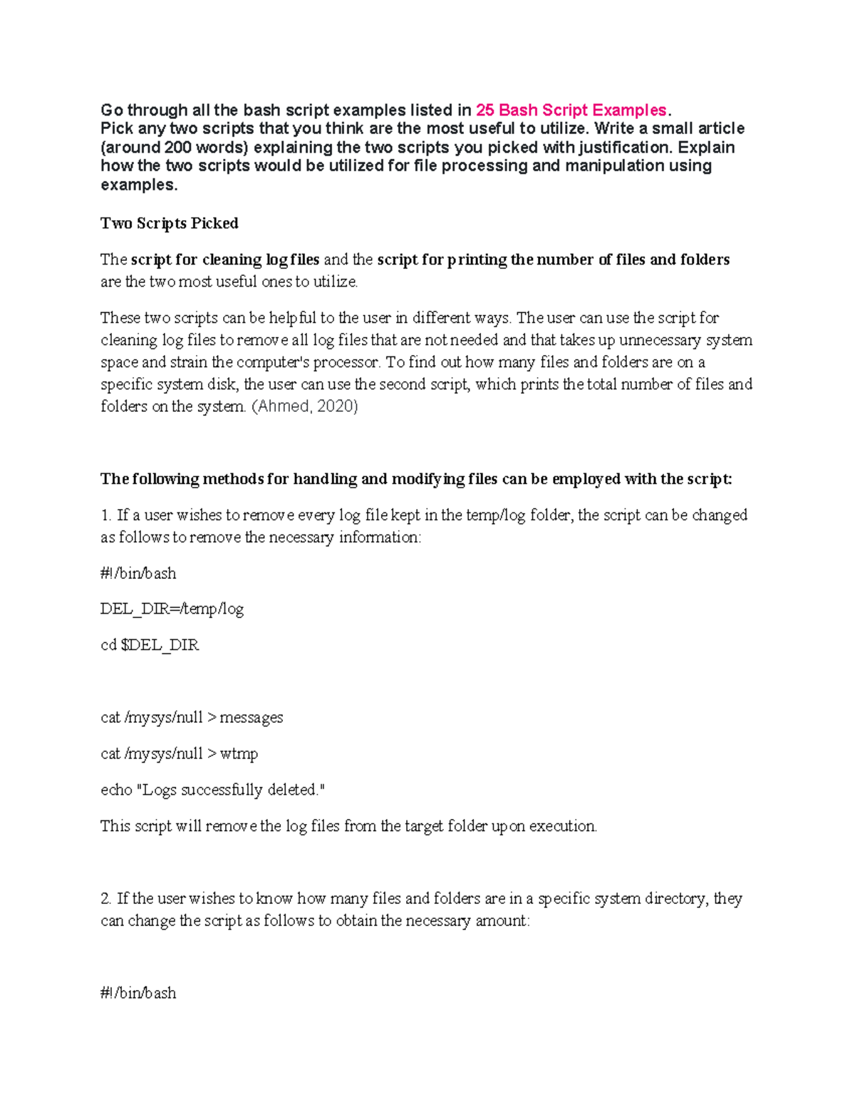 Discussion Assignment Unit 5 - Go through all the bash script examples ...