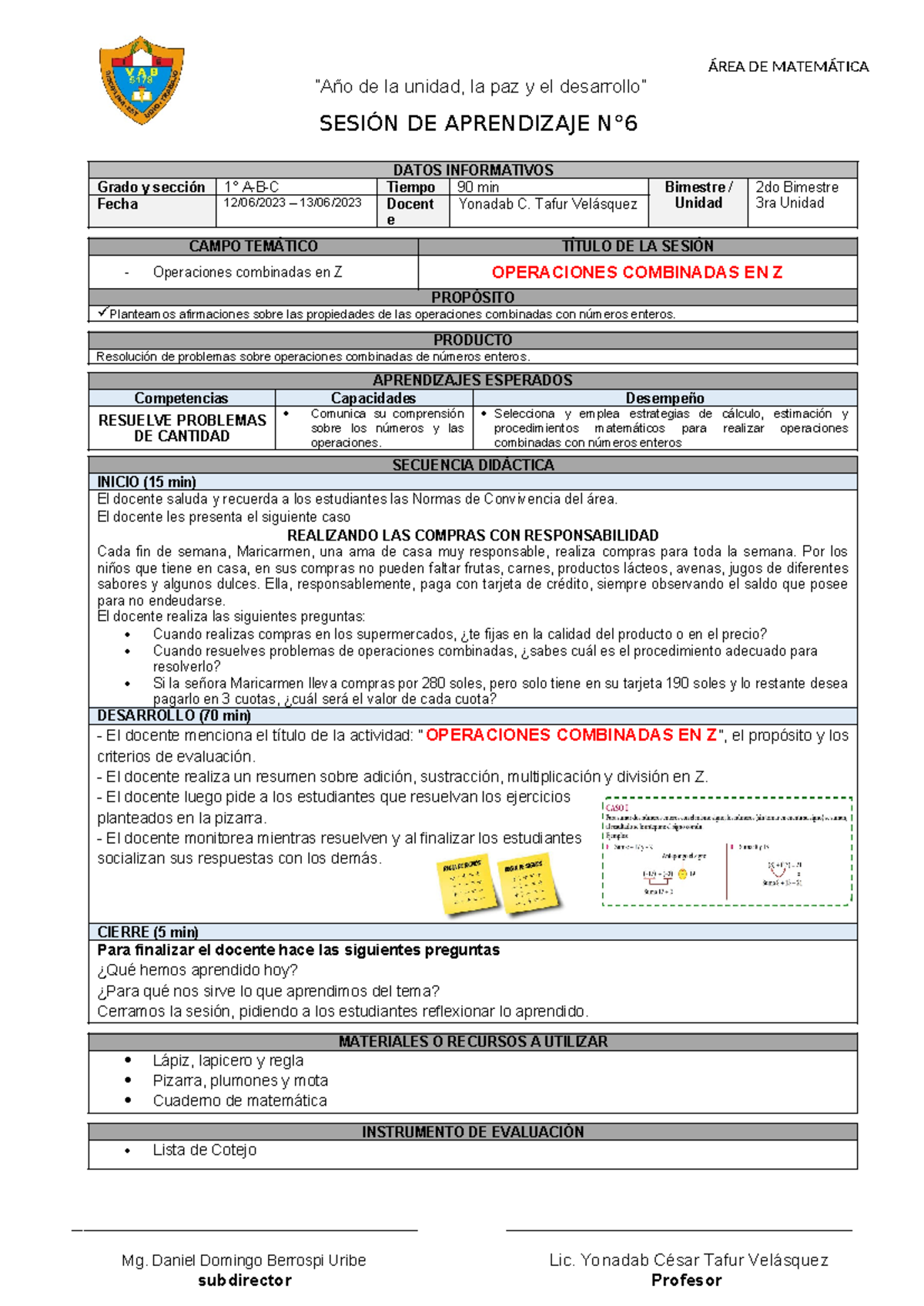 Sesión 6 - MAT 1ABC - sdsdsds - ÁREA DE MATEMÁTICA “Año de la unidad ...
