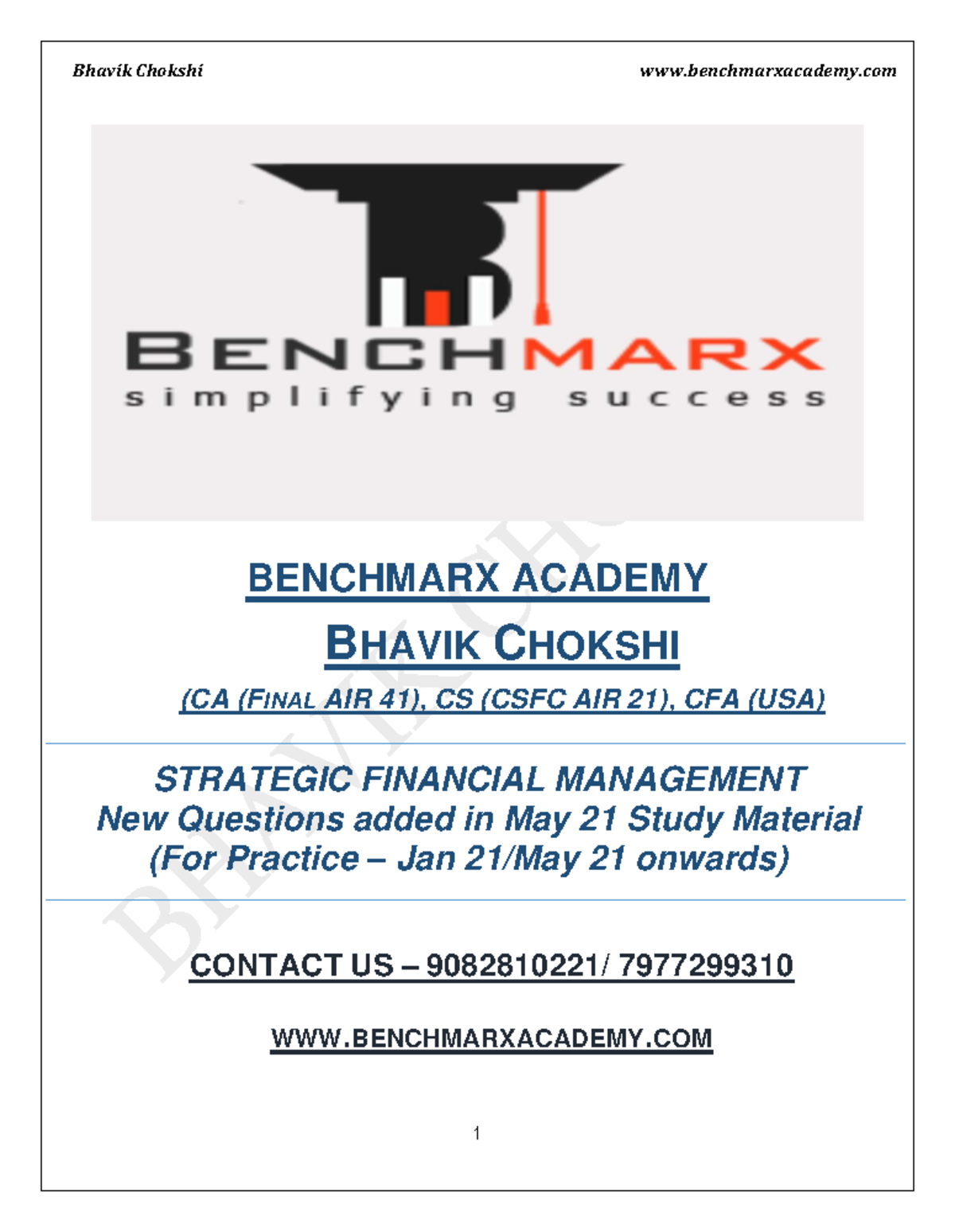 Sfm new sums added in icai sm may 2021 - BENCHMARX ACADEMY BHAVIK ...
