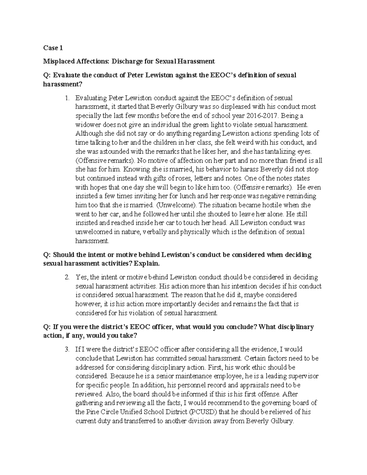 Week 1 Case 1 - Human Resources Managment Cases Study: Misplaced ...
