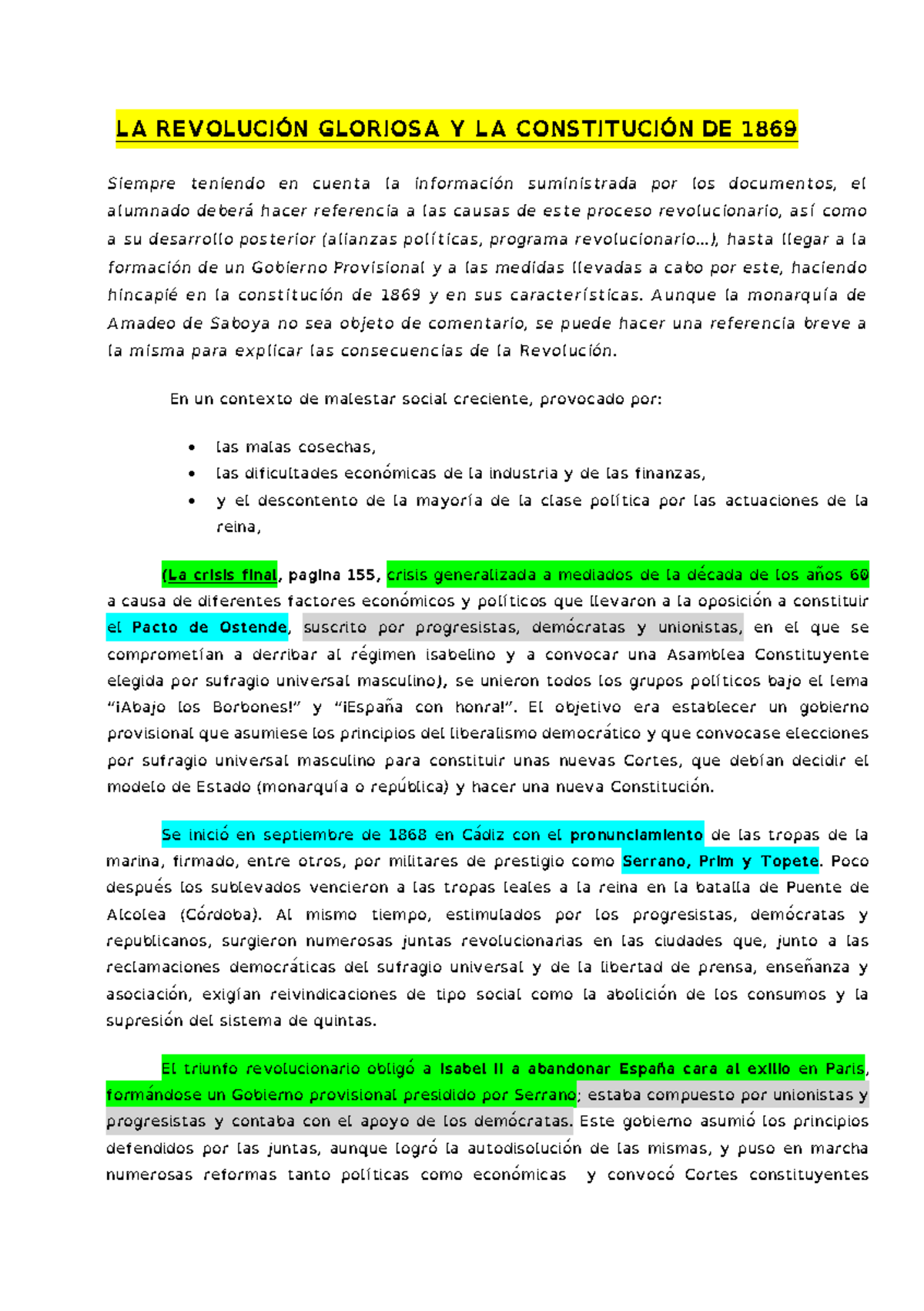La Revolución Gloriosa y la Constitución de 1869 - LA REVOLUCIÓN GLORIOSA Y LA CONSTITUCIÓN DE ...