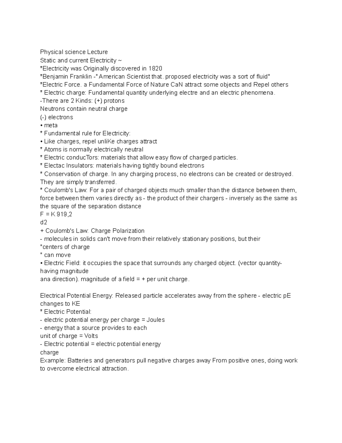 Static and current electricity - Physical science Lecture Static and ...