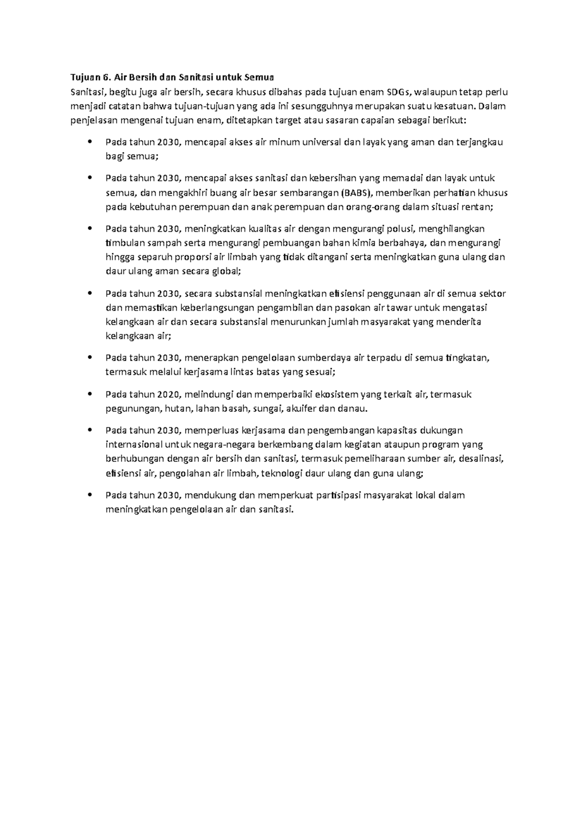 SDGs - SDGs - Tujuan 6. Air Bersih dan Sanitasi untuk Semua Sanitasi, begitu juga air bersih ...