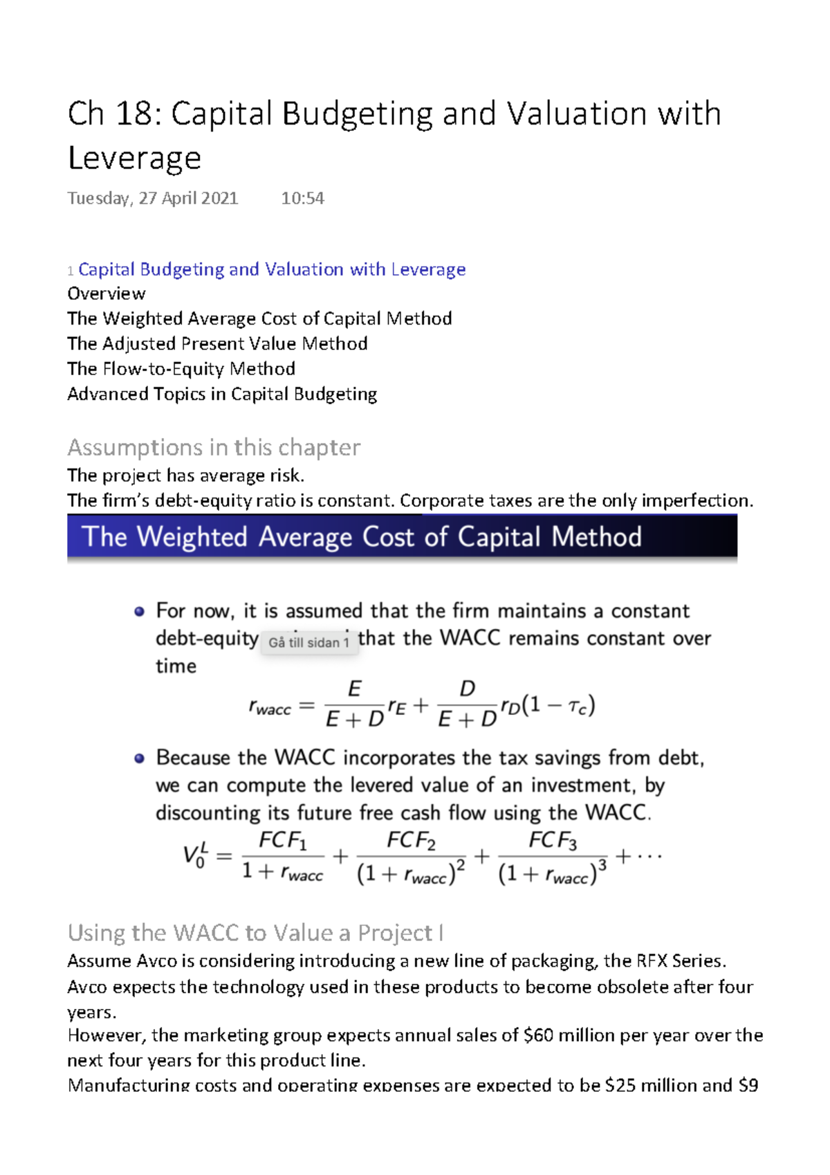 Ch 18 Capital Budgeting and Valuation with Leverage - 1 Capital ...