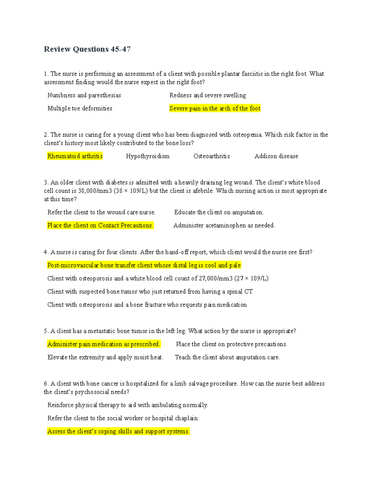 Review Questions 45- 47 - Review Questions 45- The nurse is performing ...