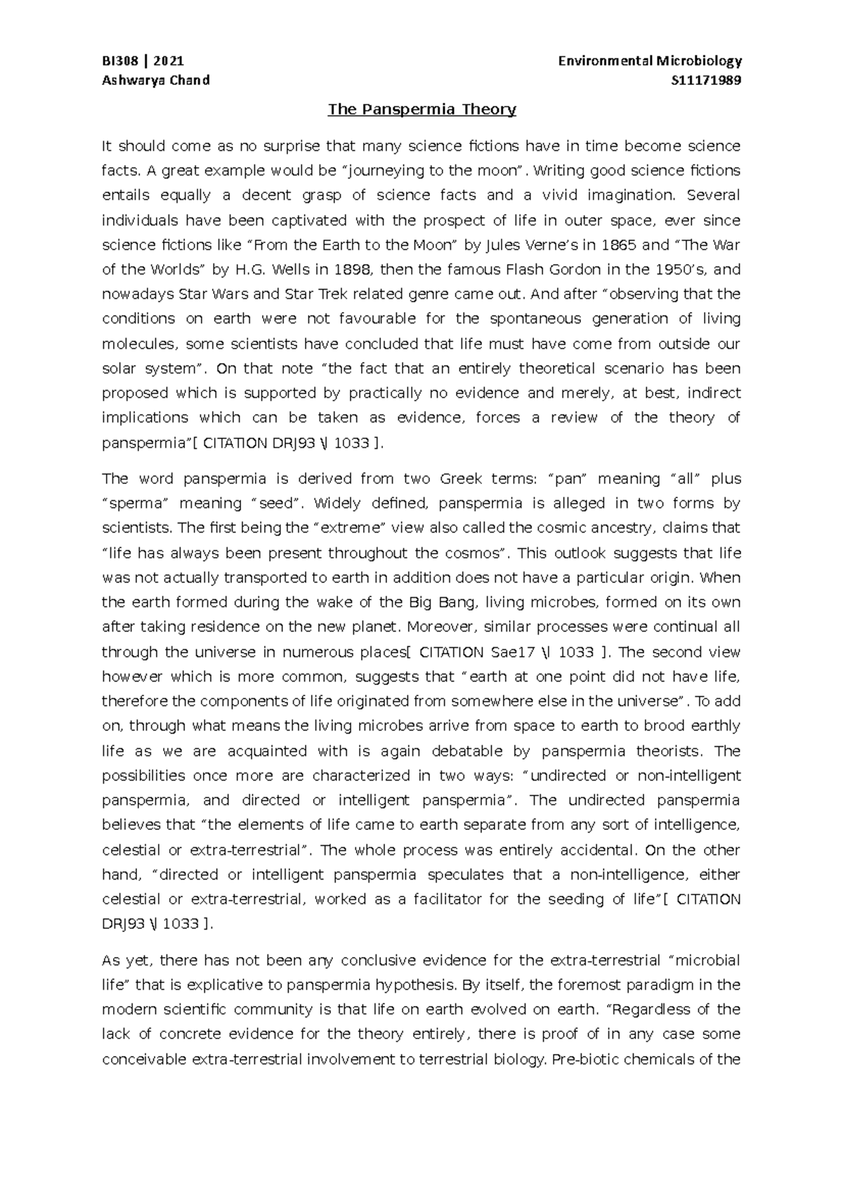 The Panspermia Theory - BI308 | 2021 Environmental Microbiology ...