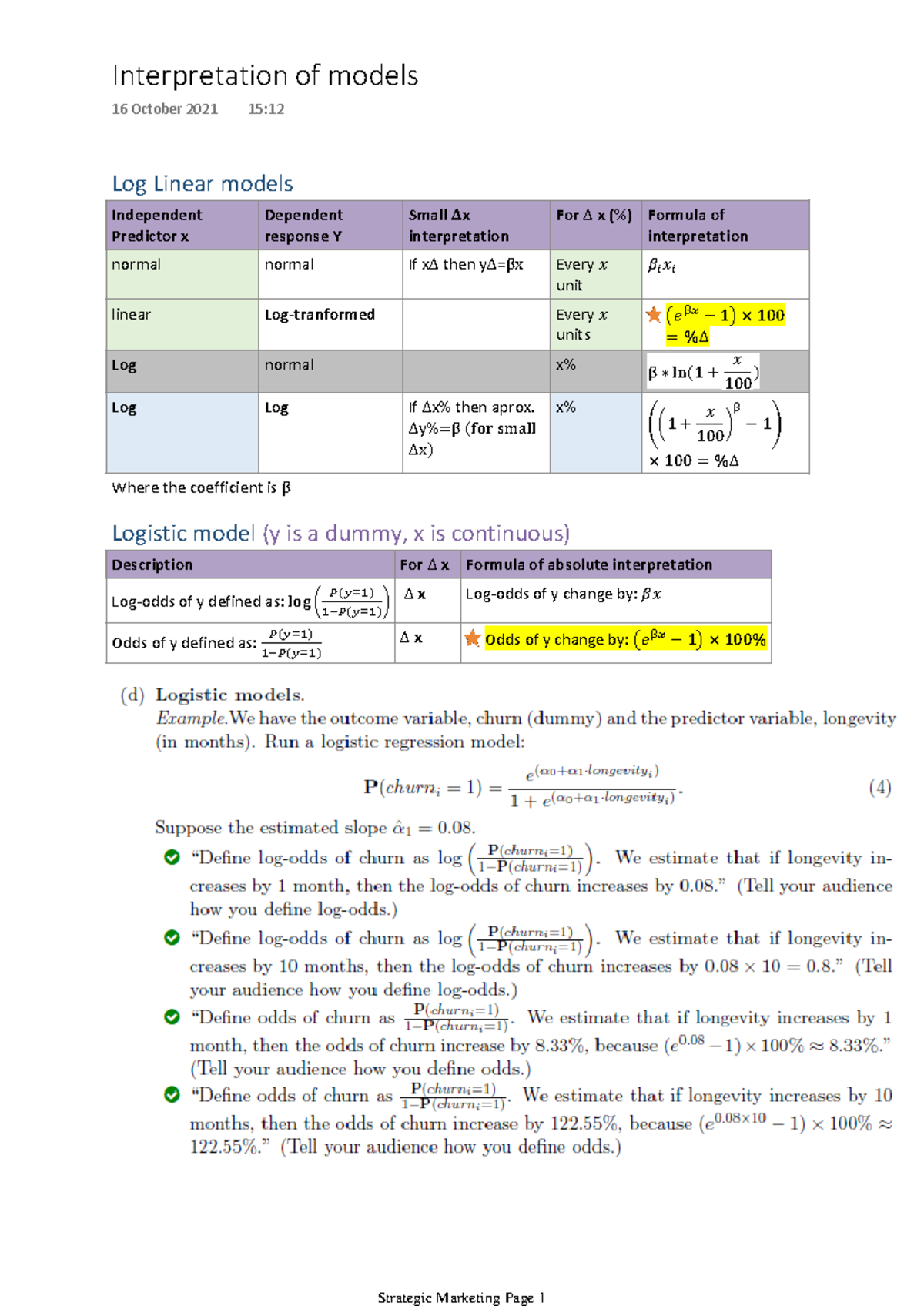 Interpretation of models (linear, log-lin and log-log) - Strategic ...
