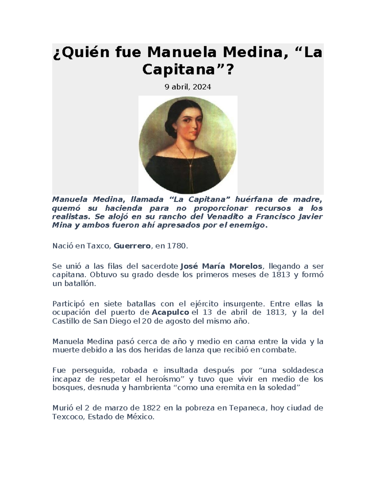 Quién fue Manuela Medina - ¿Quién fue Manuela Medina, “La Capitana”? 9 ...