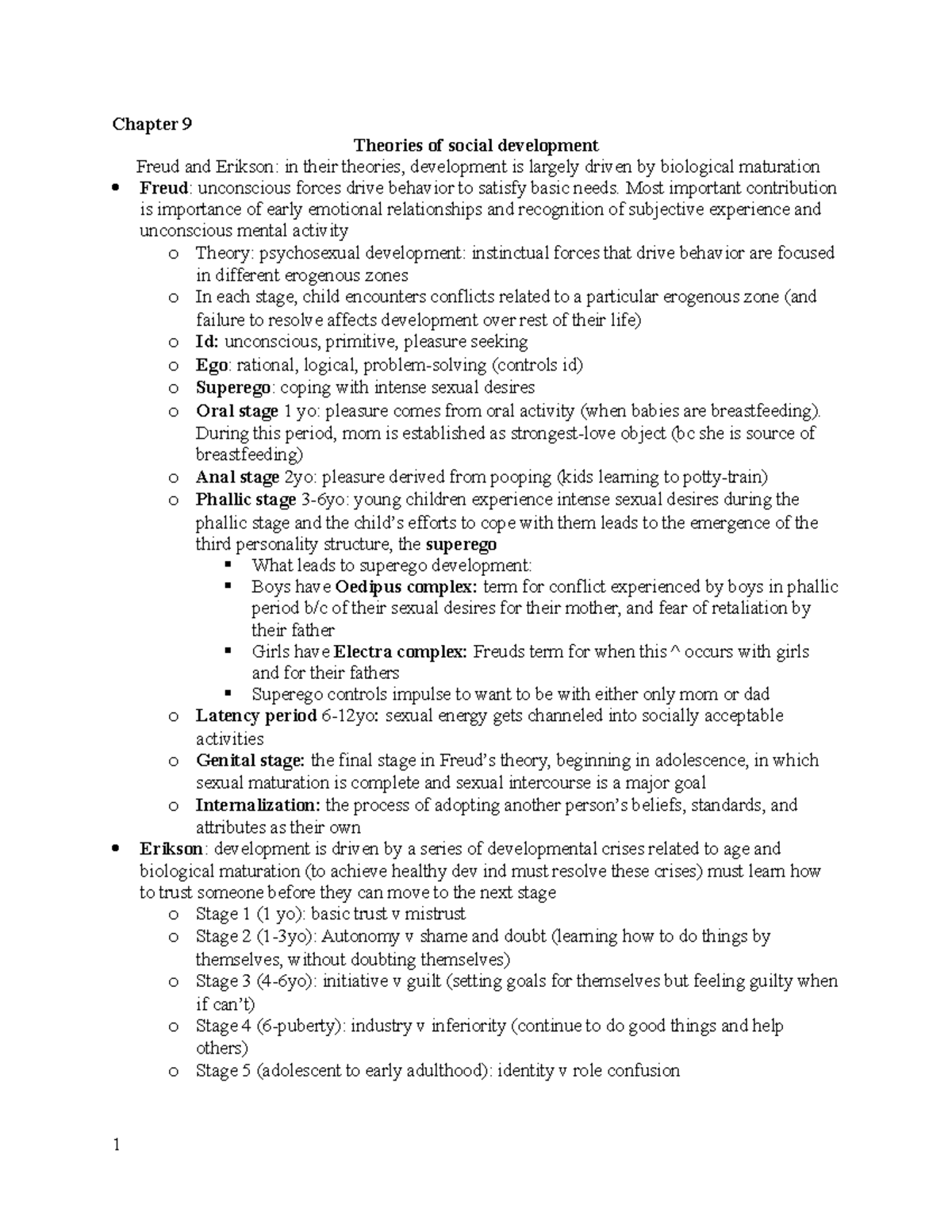 DEV unit 3 book notes - Chapter 9 Theories of social development Freud ...
