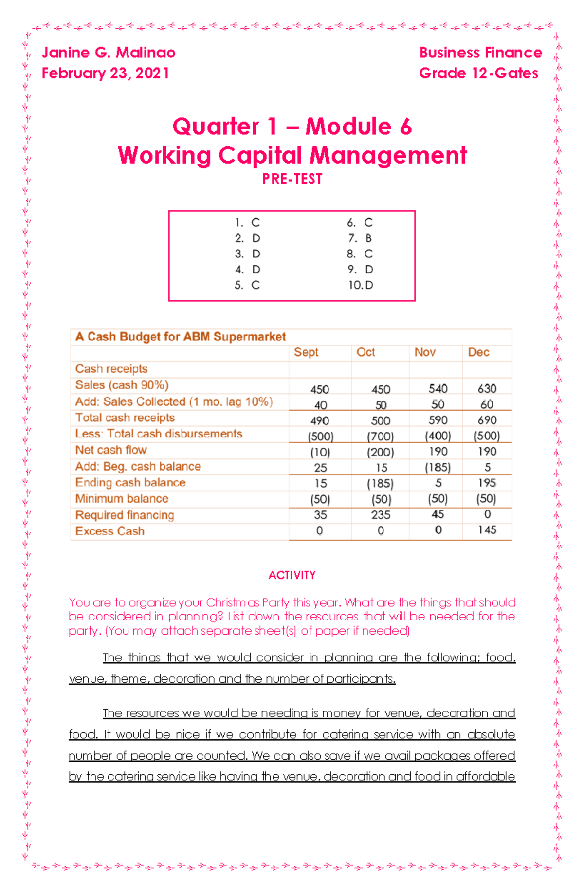 Business Finance Module 6 - Quarter 1 – Module 6 Working Capital ...