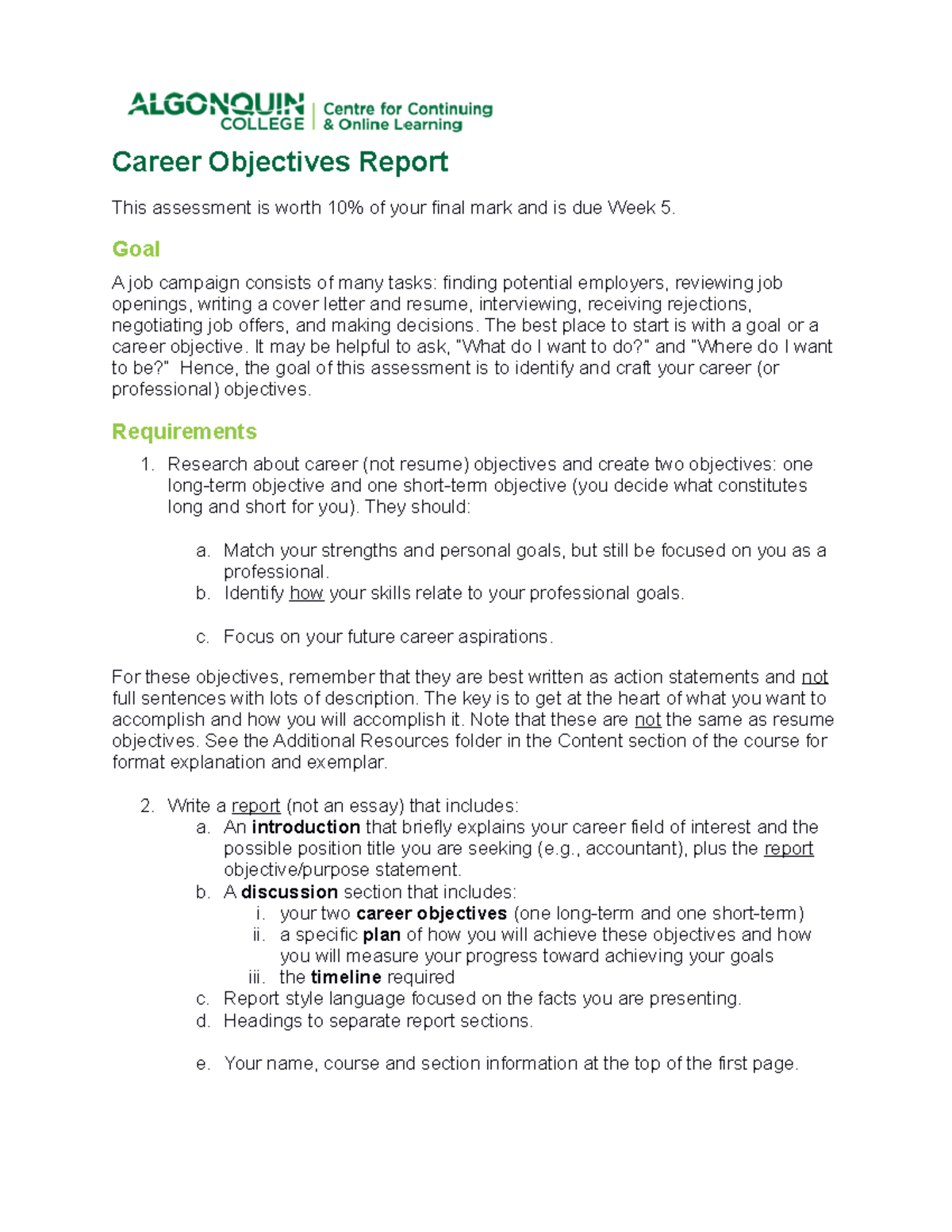 2 Career Objectives Report w22 - Career Objectives Report This ...