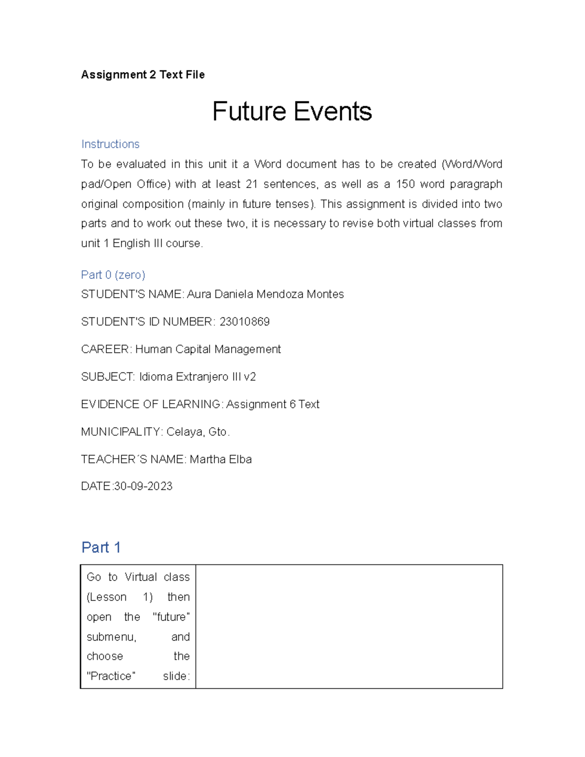 Assignment 2 Text File - TAREA - Assignment 2 Text File Future Events Instructions To be ...
