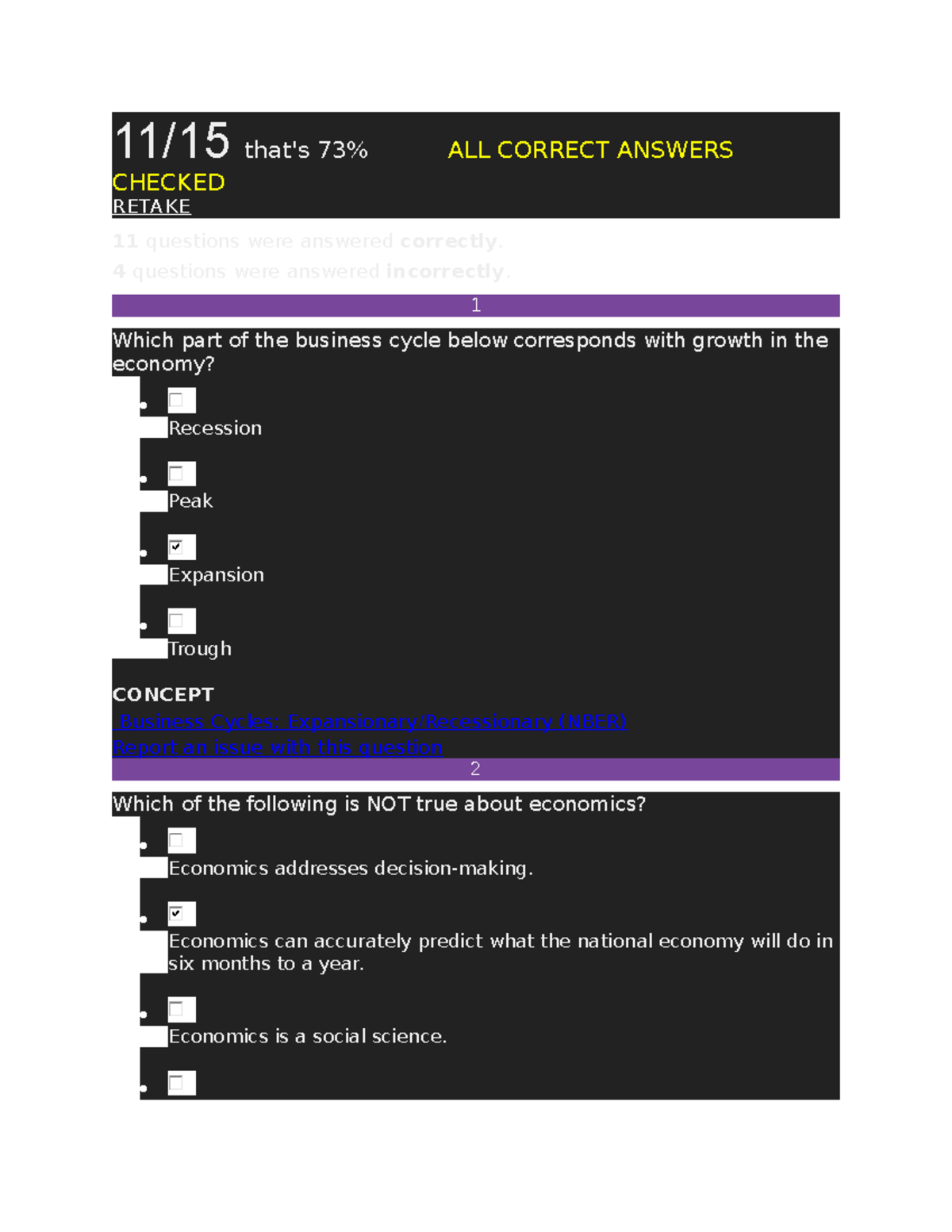 ECO-202 Macro Milestone 1 - 11/15 that's 73% ALL CORRECT ANSWERS CHECKED RETAKE 11 questions ...