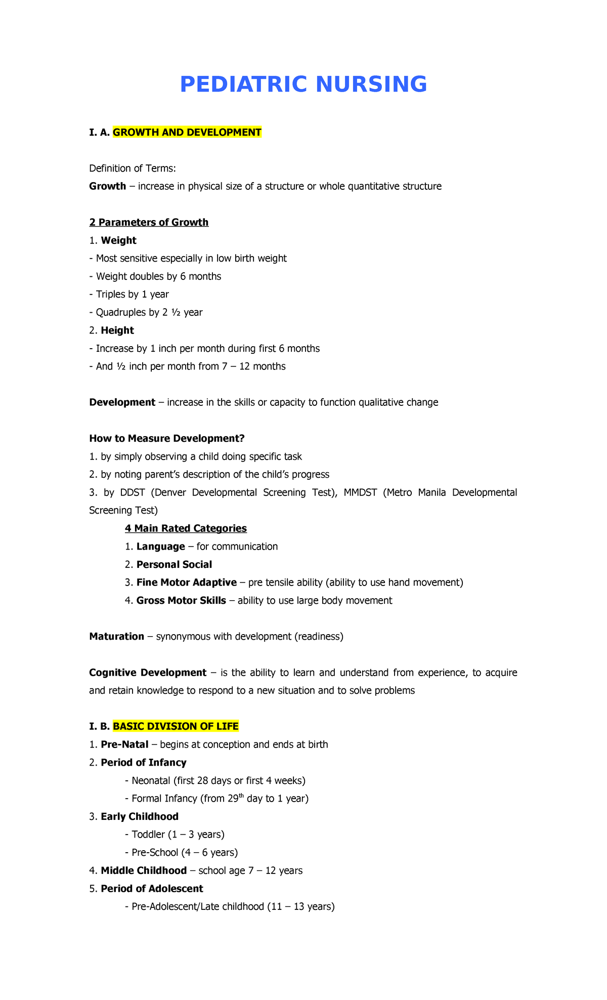 421470796 MCHN Must READ doc - PEDIATRIC NURSING I. A. GROWTH AND ...