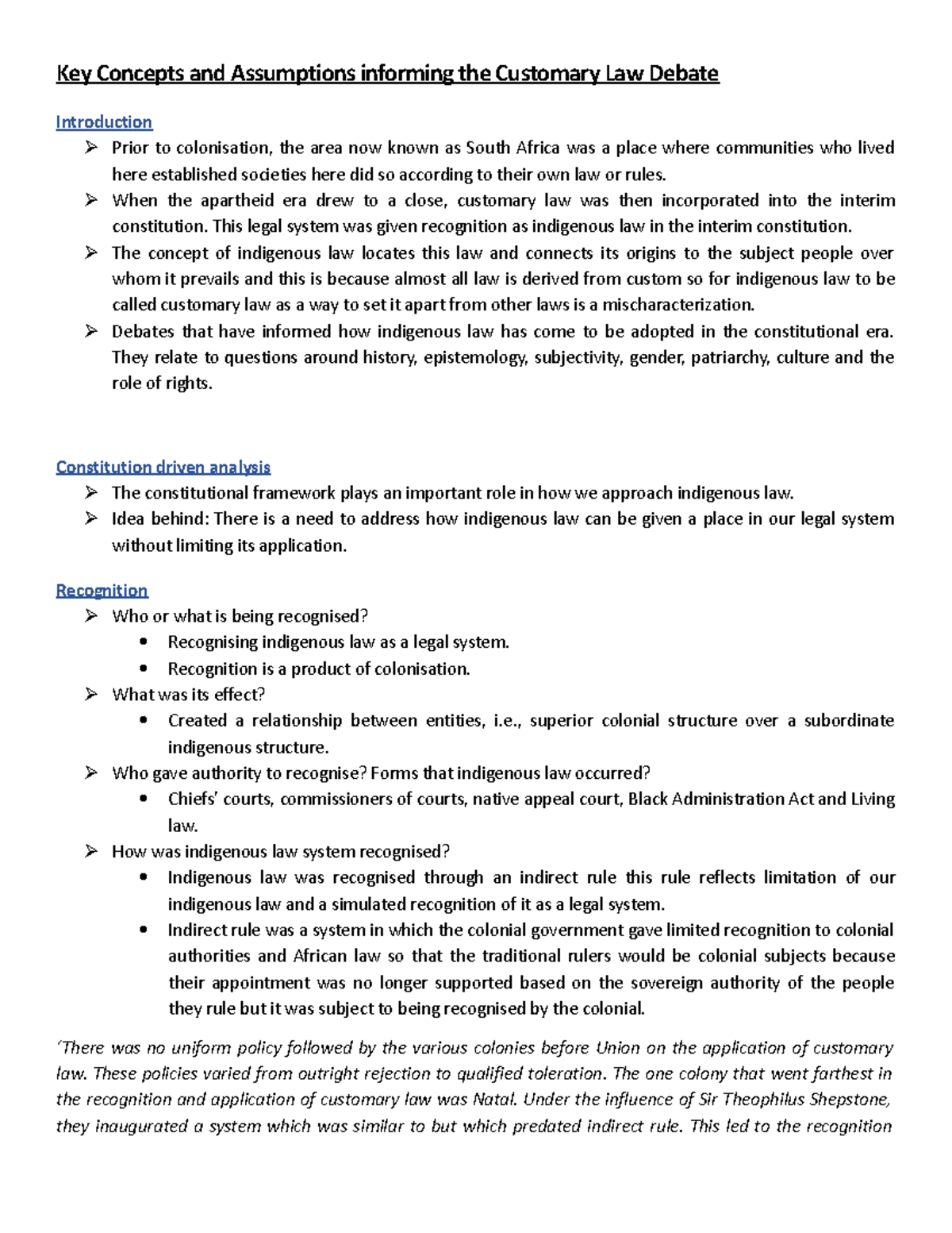 Key Concepts - Customary law - Key Concepts and Assumptions informing ...