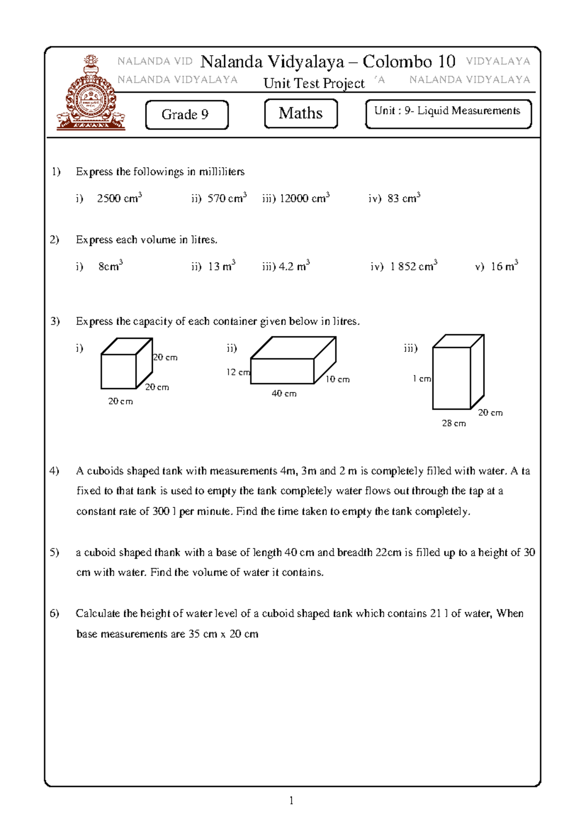 9-9 liqud EM first term - Mathematics for beginners - 1 1) Express the ...