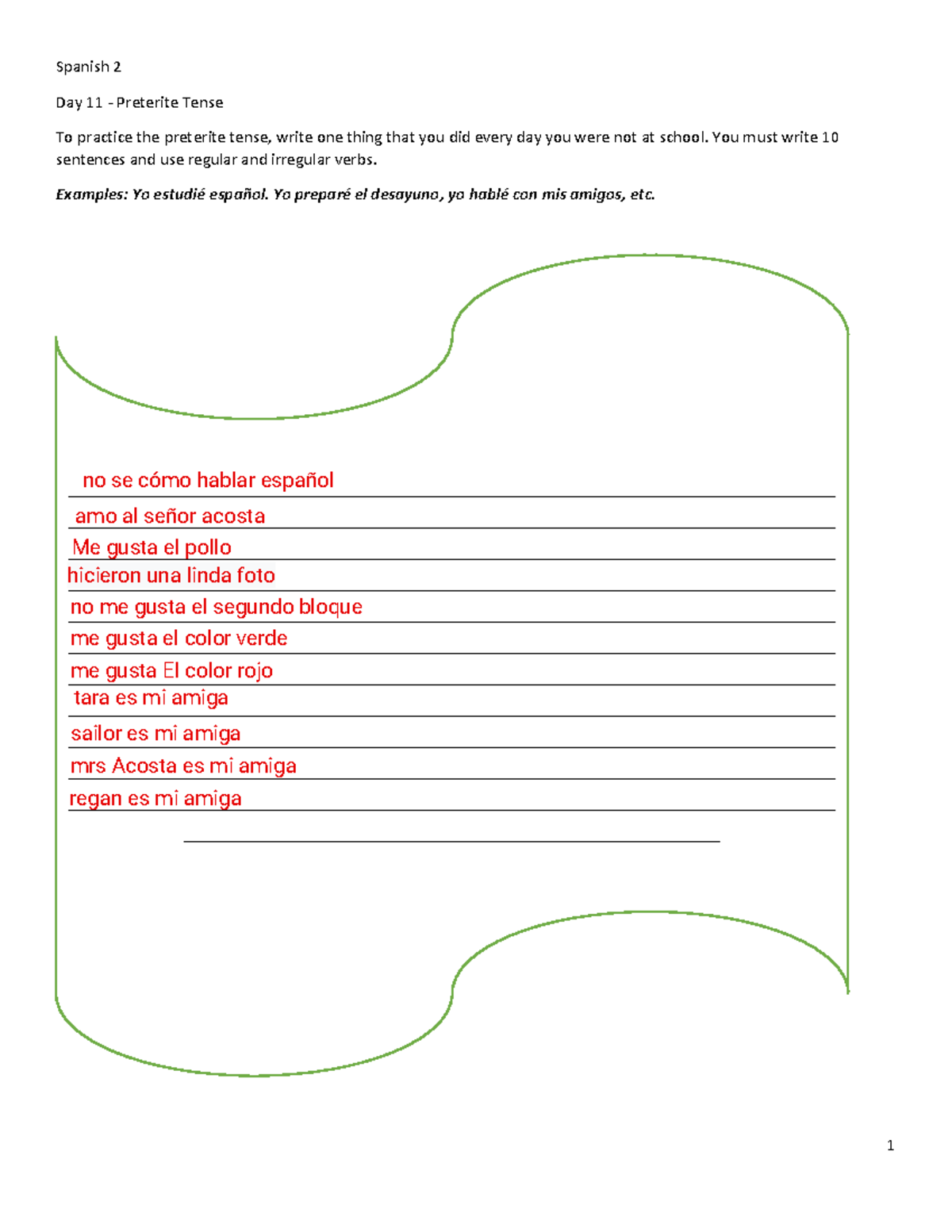 El preterito oraciones y conjugaciones - 1 Spanish 2 Day 11 - Preterite ...