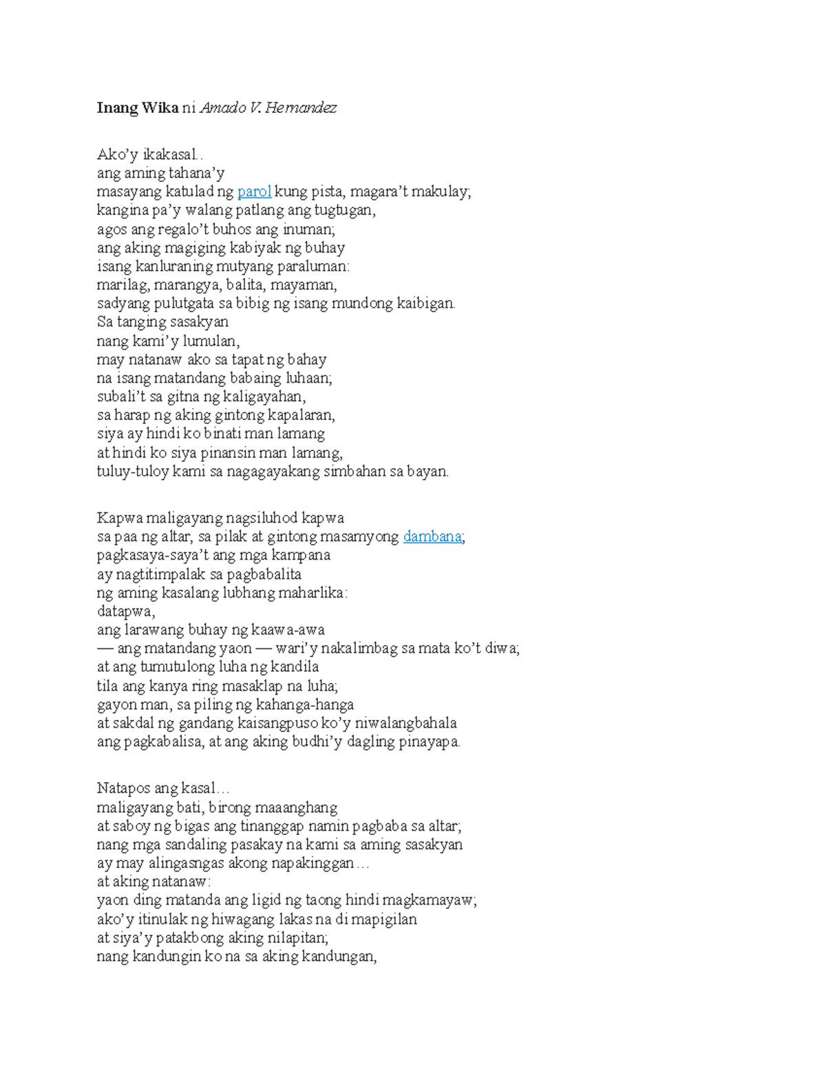 Piyesa Interpretatibong-Pagbasa-1 - Inang Wika ni Amado V. Hernandez ...