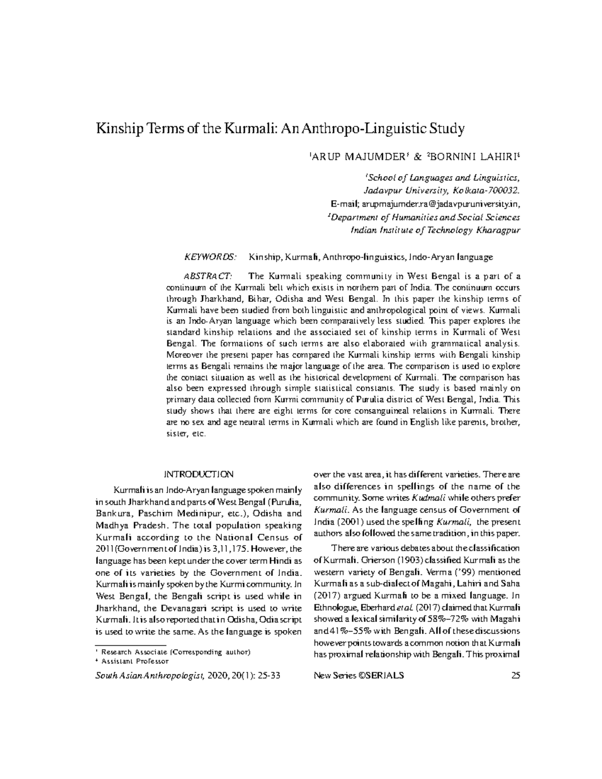 Kinship Terms of the Kurmali An Anthropological View - South Asian ...