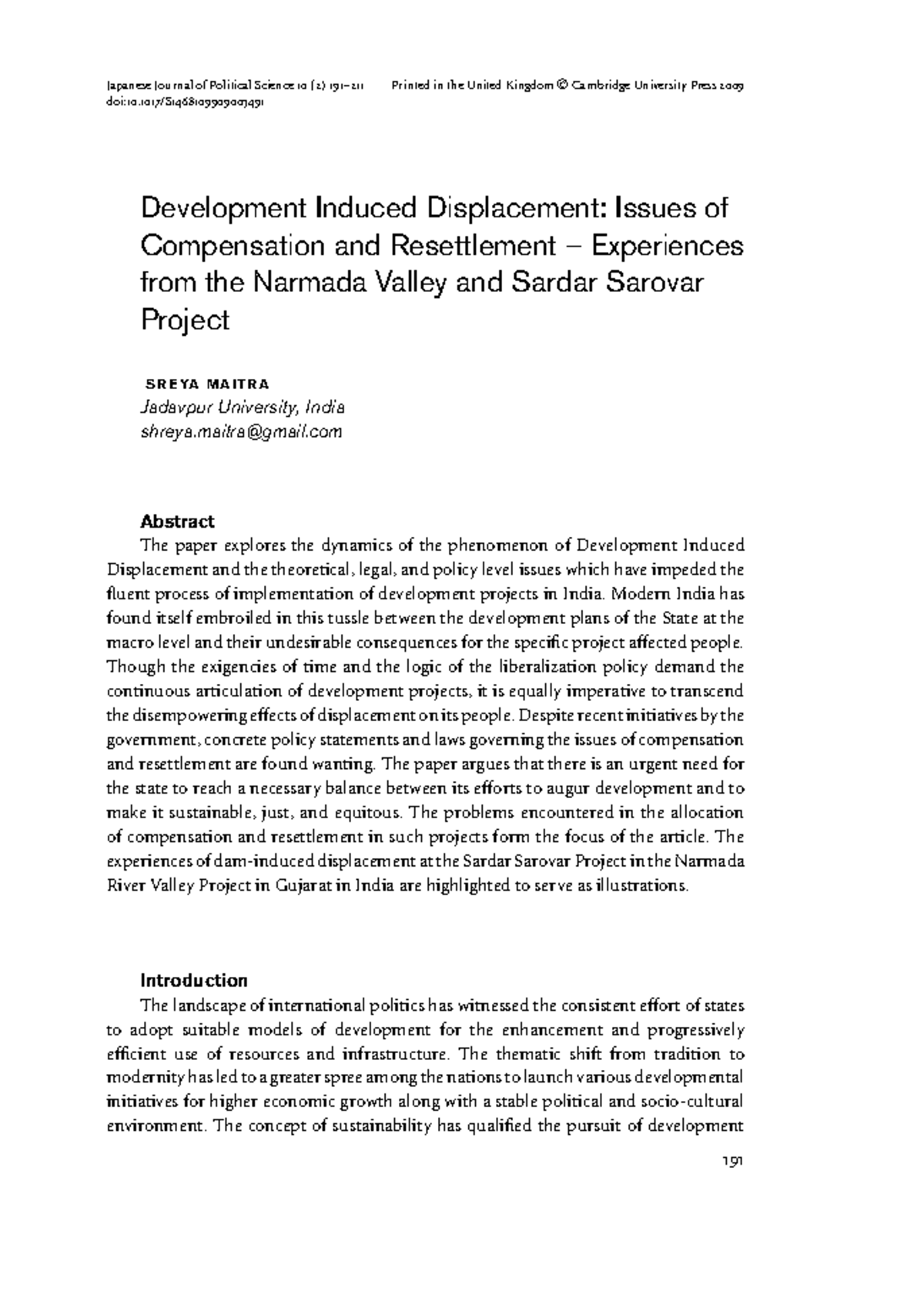 Narmada valley project - Japanese Journal of Political Science 10 ( 2 ...