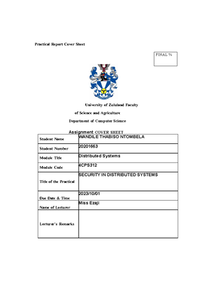Assign Naming - Practical Report Cover Sheet University of Zululand ...