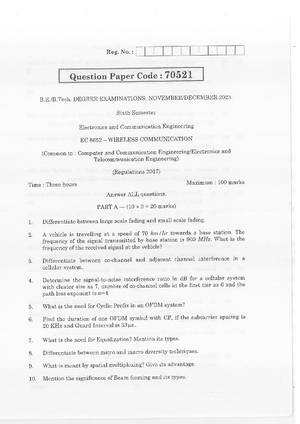 Wireless Communication - EC3501 model exam paper - EC 3501 — WIRELESS ...